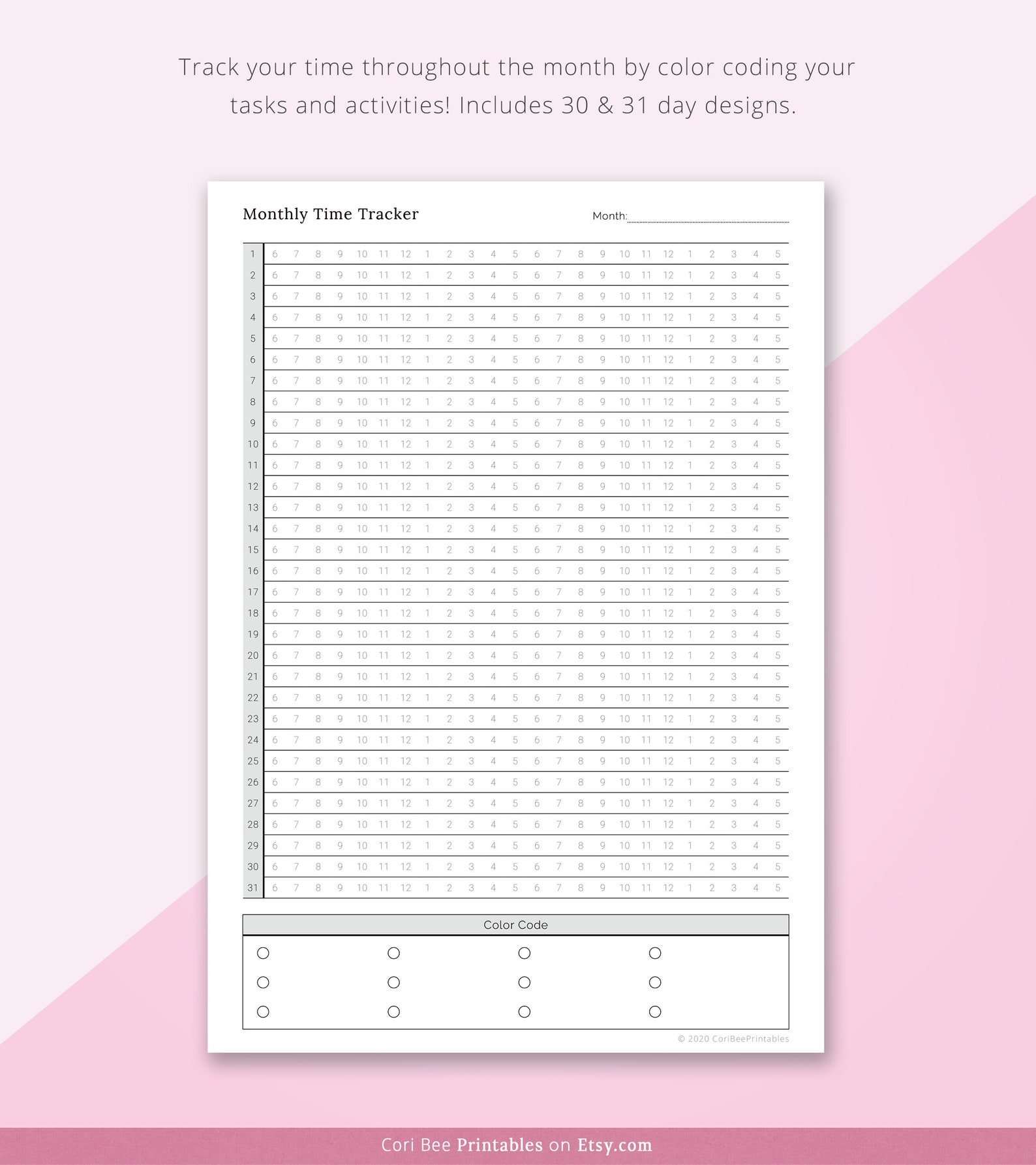 Monthly Time Tracker Printable, Monthly 24 Hour Tracker, Daily Tracker ...