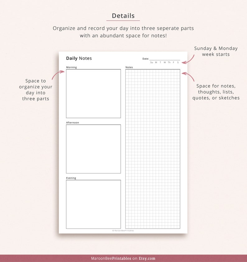 Editable Daily Notes Printable, Daily Planner, Undated Printable ...