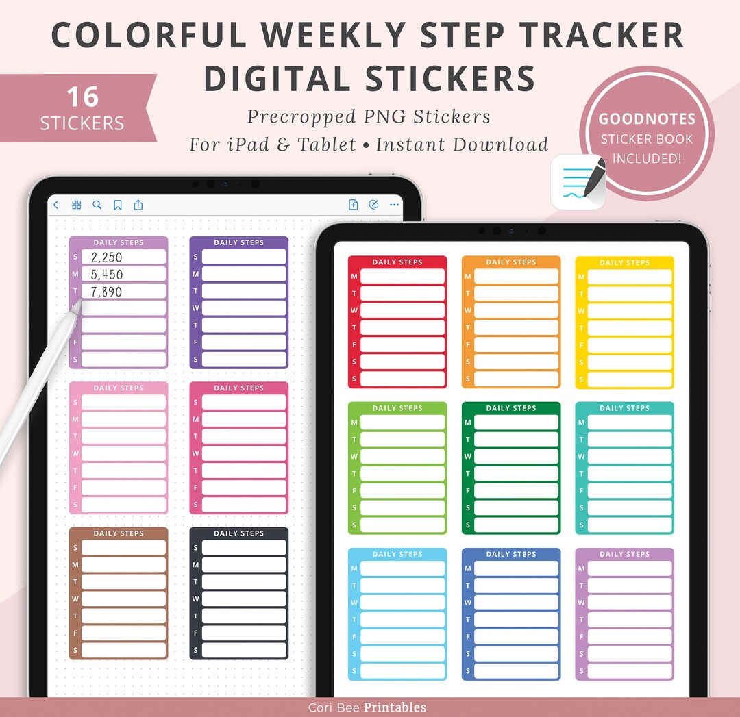 Colorful Weekly Step Tracker Goodnotes Digital Planner Stickers, iPad ...