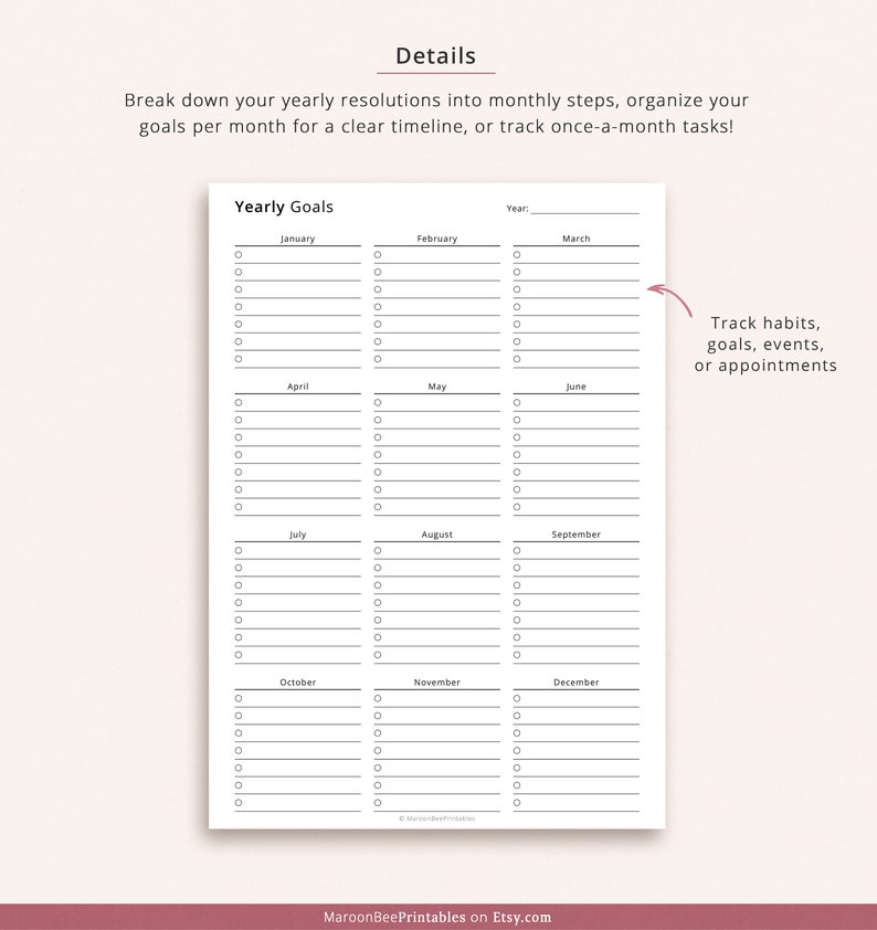 Editable Yearly Goals Checklist Planner Yearly Planner - Etsy