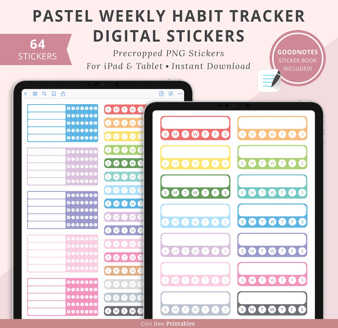 Habit Tracker Digital Planner Stickers, Habit Tracker Stickers, Weekly ...