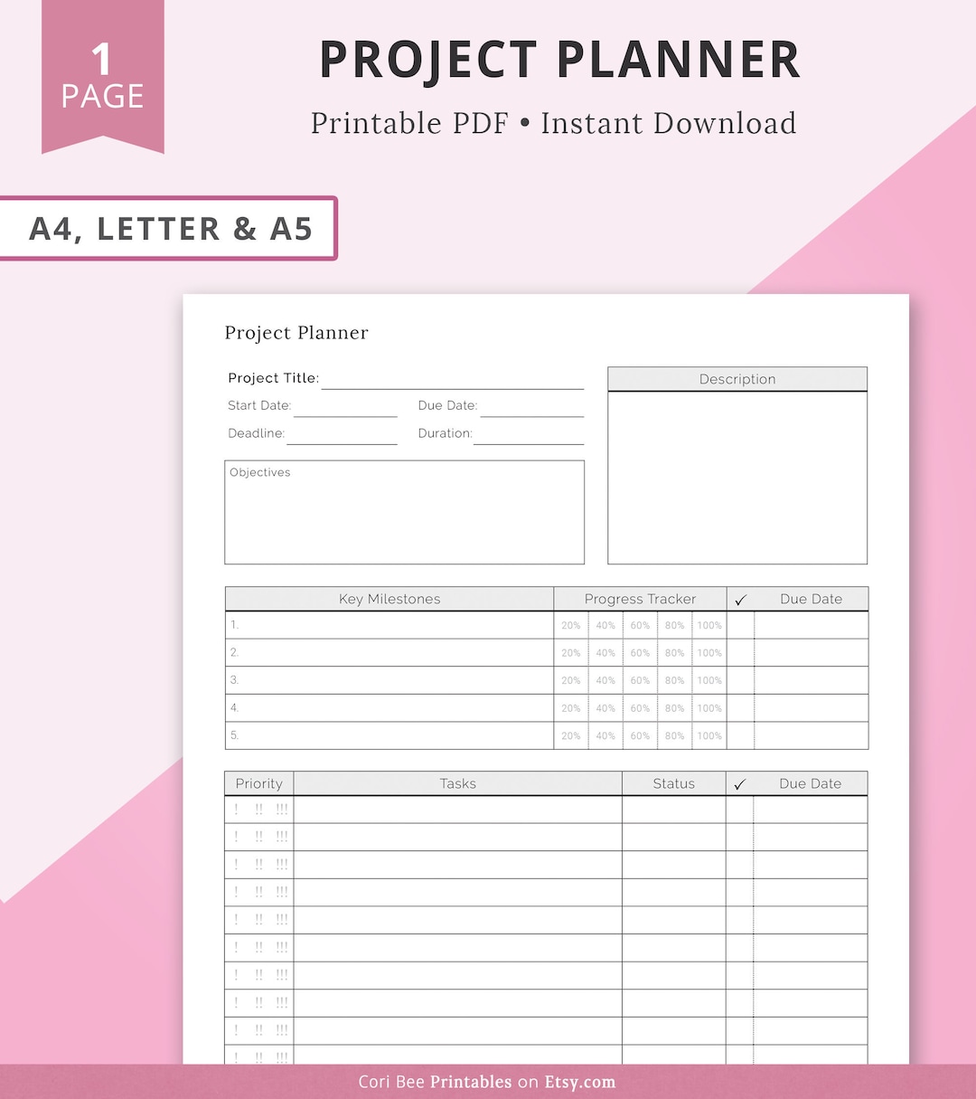 Project Planner Printable, Project Tracker Template, Project Planner ...
