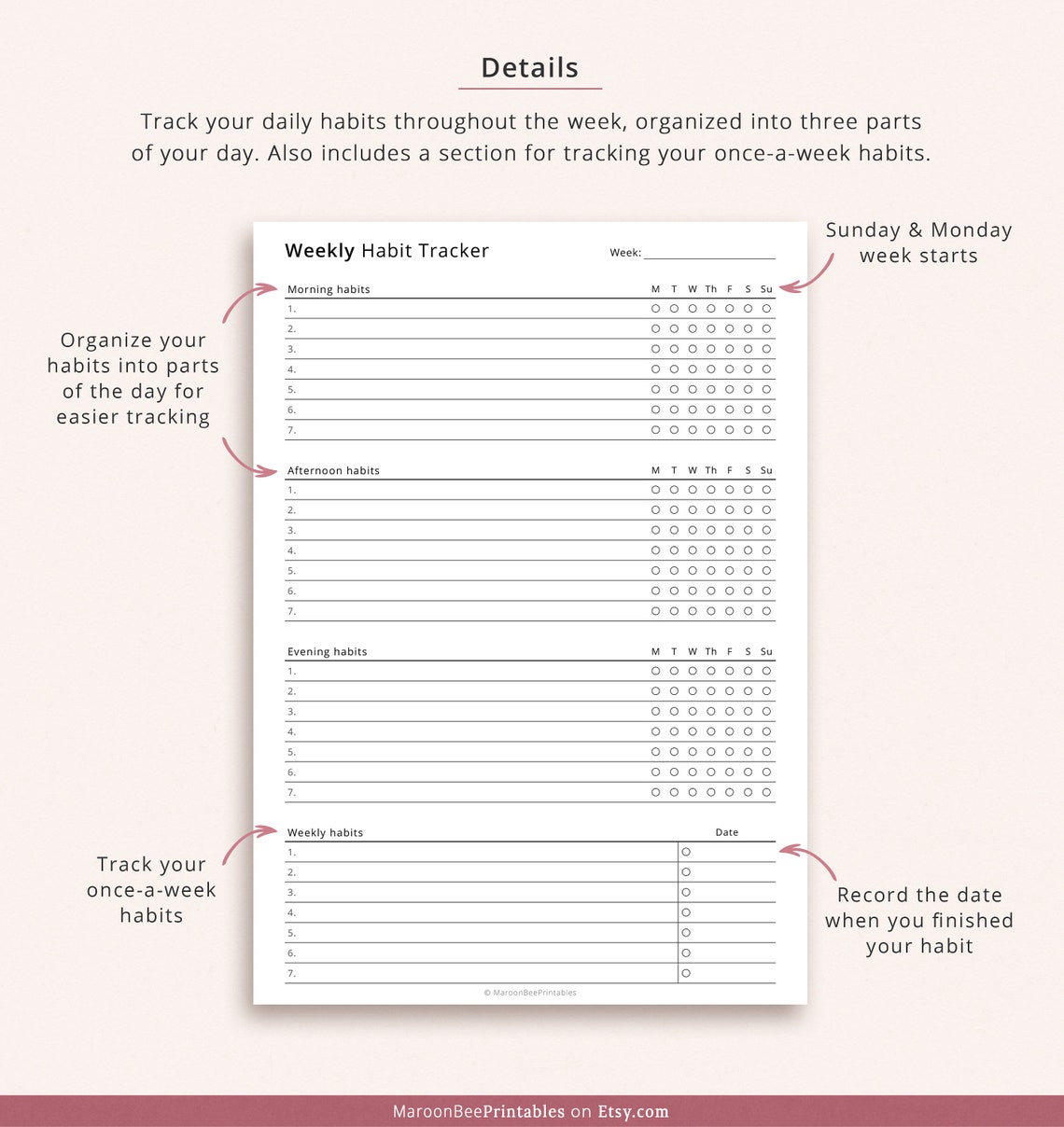 Editable Weekly Habit Tracker Printable Page Printable Habit | Etsy