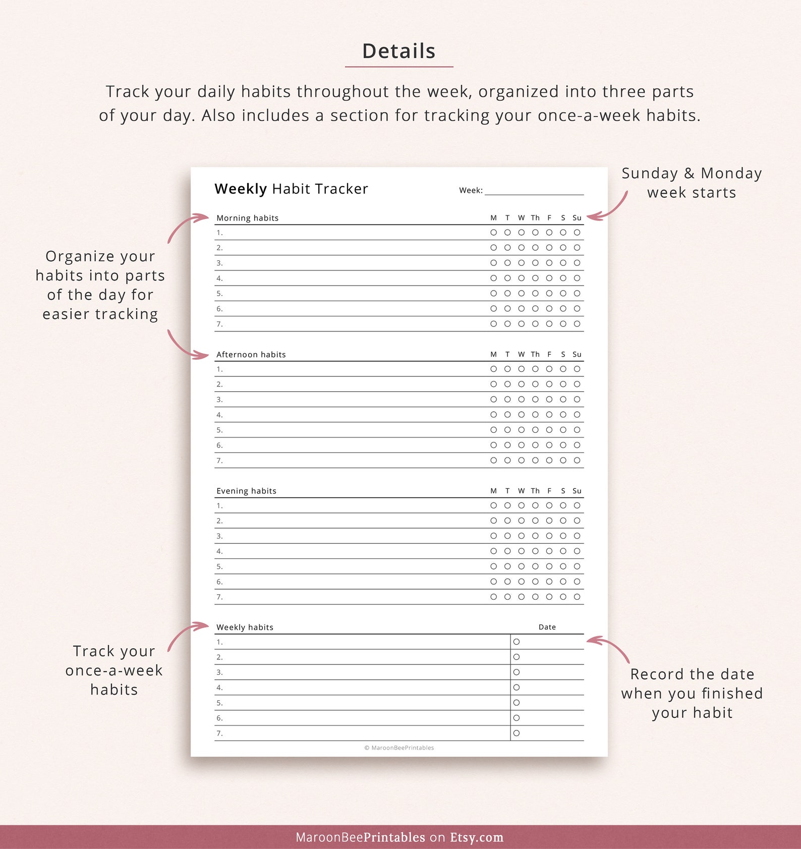 Editable Weekly Habit Tracker Printable Page, Printable Habit Tracker ...