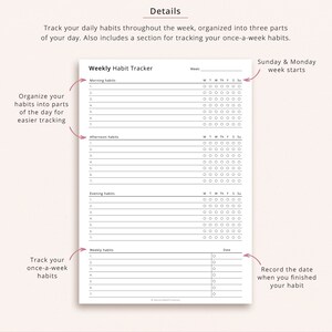Editable Weekly Habit Tracker Printable Page, Printable Habit Tracker ...