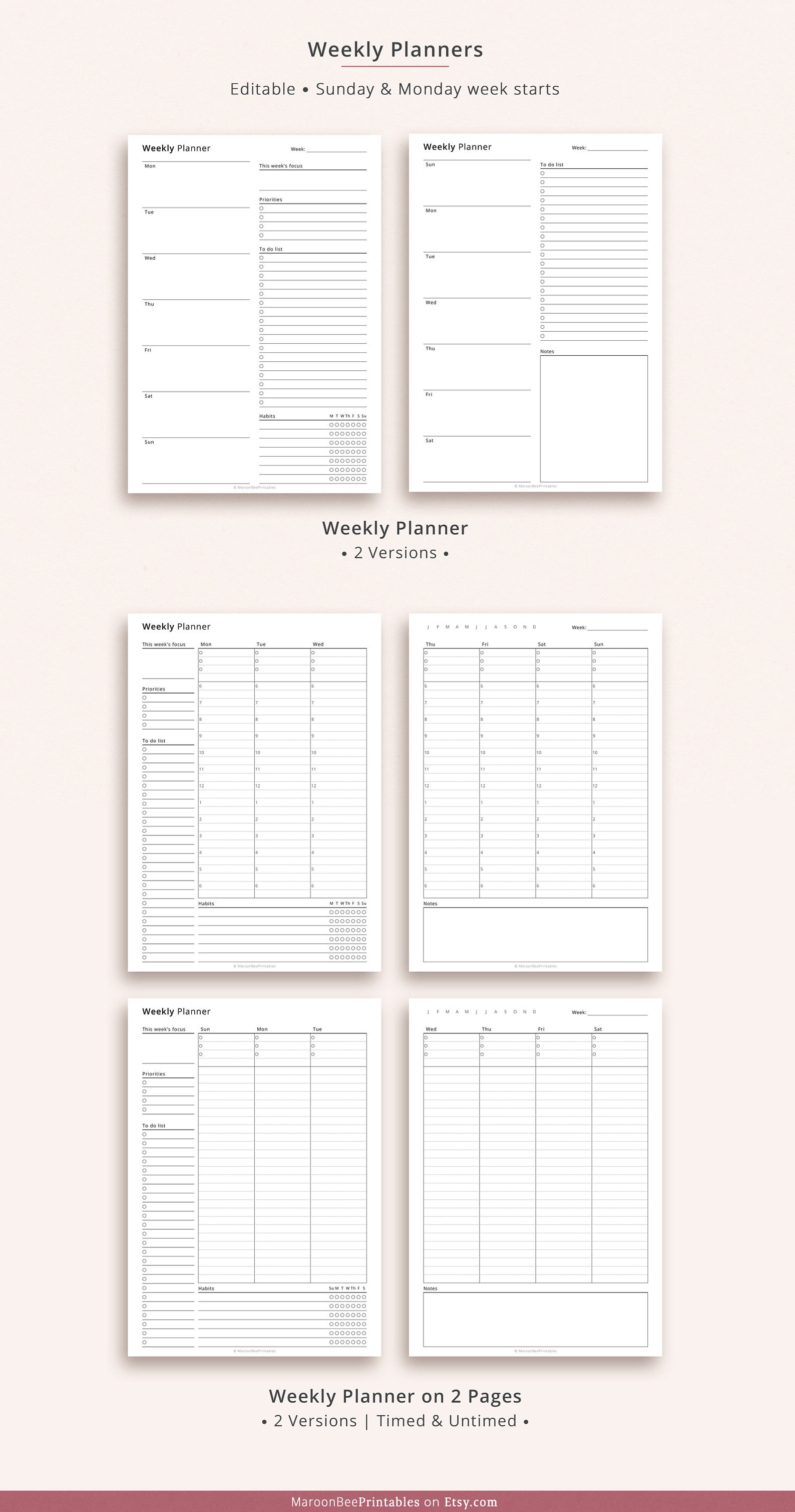 Editable Planner Essentials Bundle, Planner Printable Inserts, Daily ...