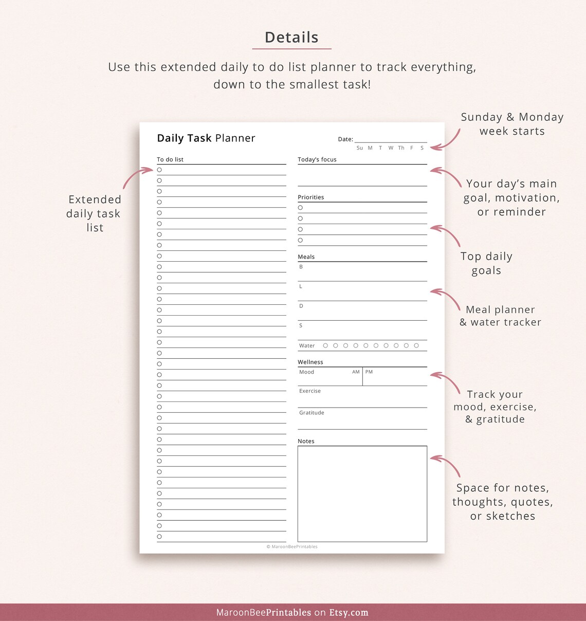 Editable Daily Task Planner, Fillable Planner, Undated Daily Planner ...