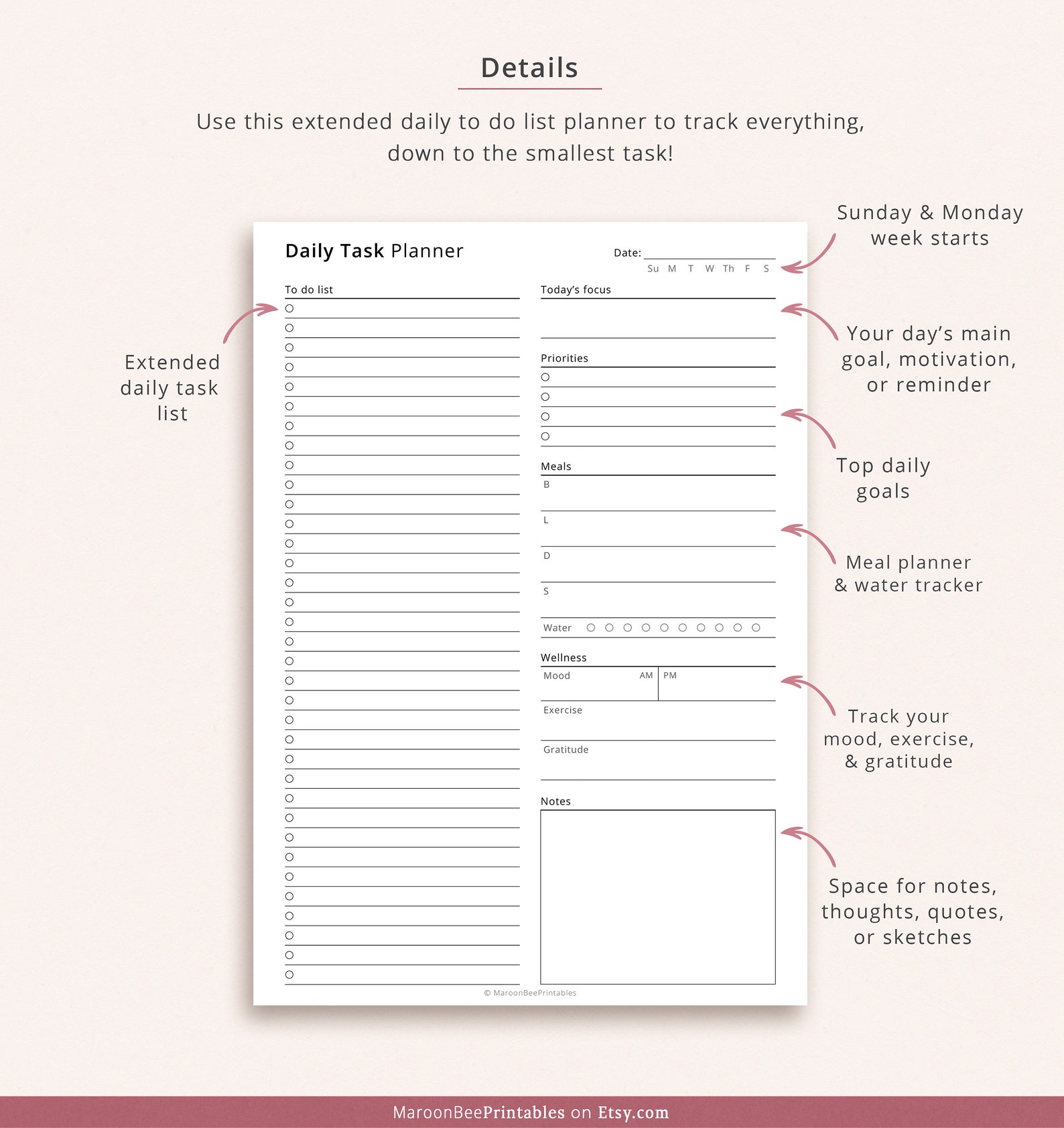 Editable Daily Task Planner, Fillable Planner, Undated Daily Planner ...
