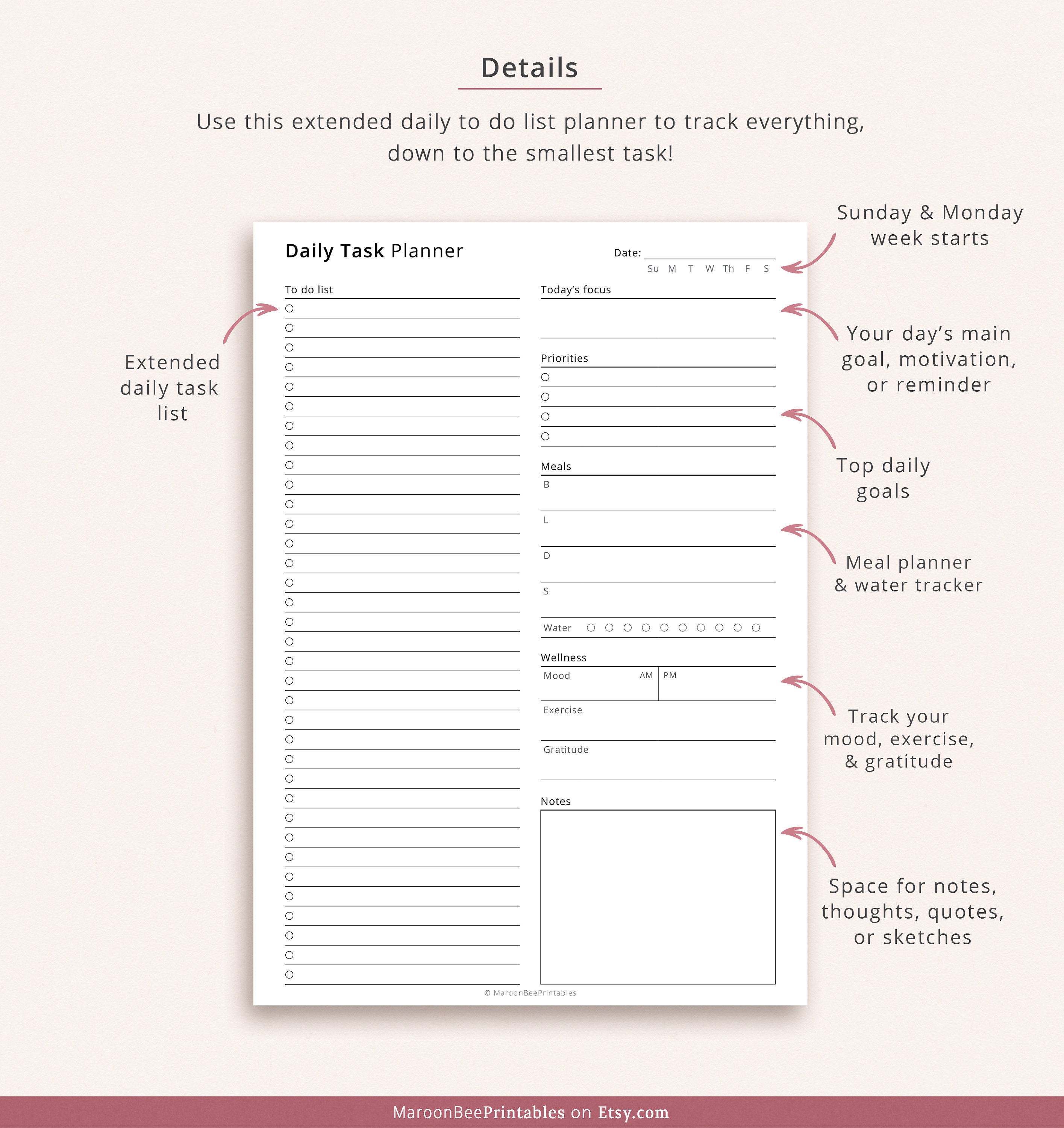 Editable Daily Task Planner, Fillable Planner, Undated Daily Planner ...