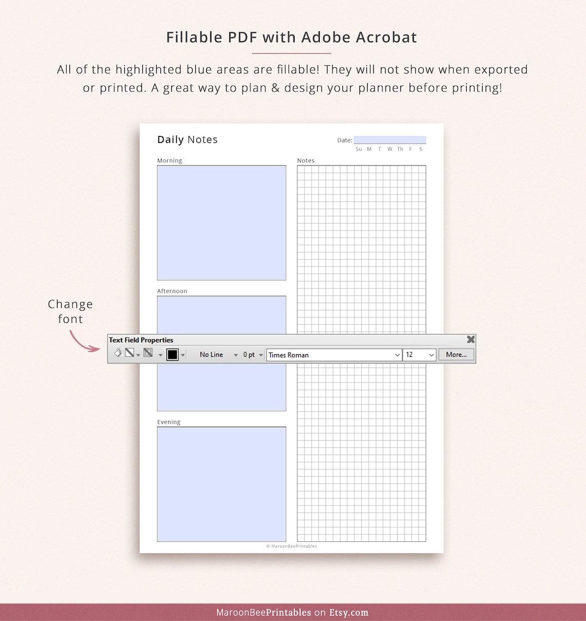 Editable Daily Notes Printable Daily Planner Undated - Etsy