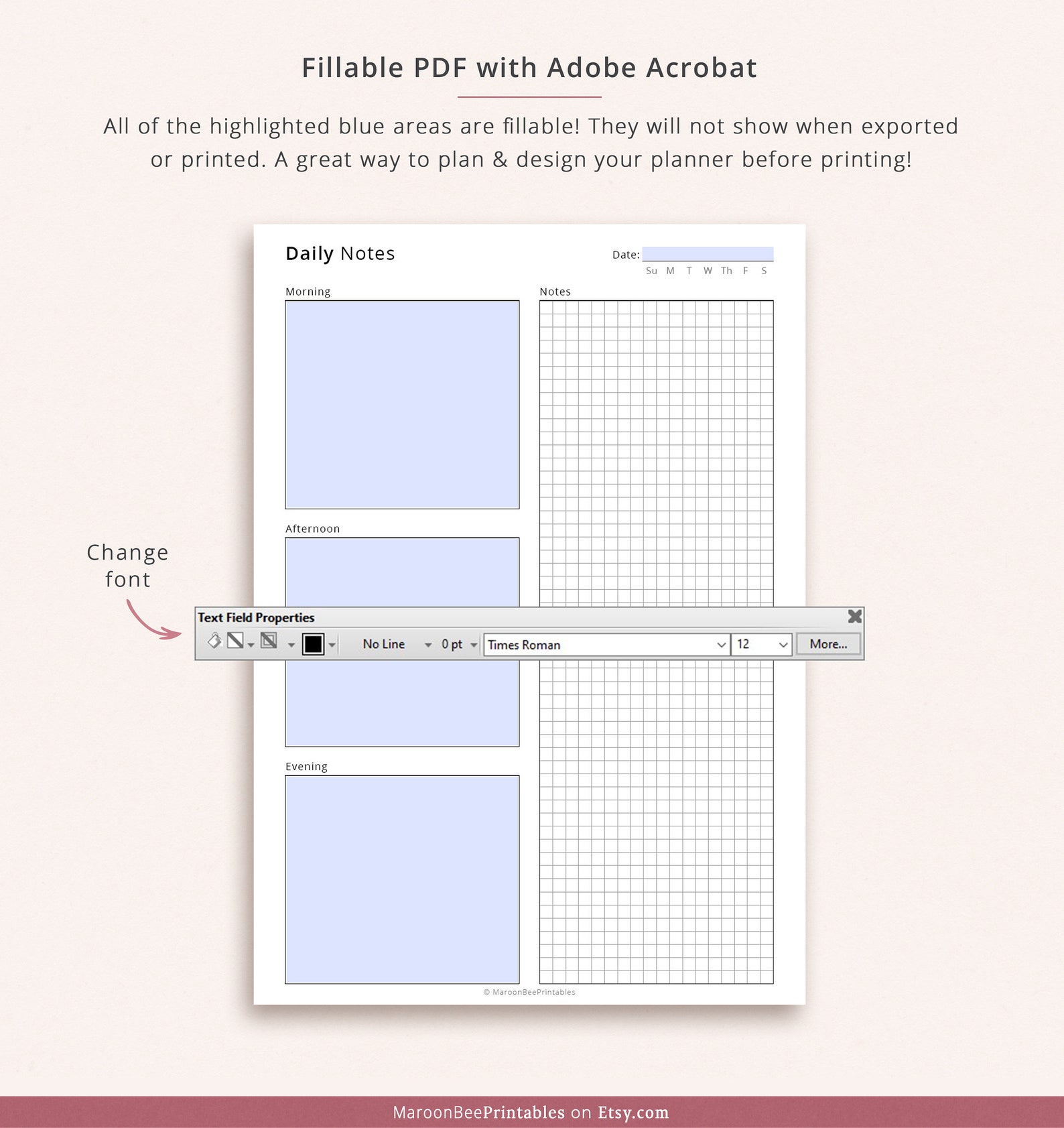 Editable Daily Notes Printable Daily Planner Undated - Etsy