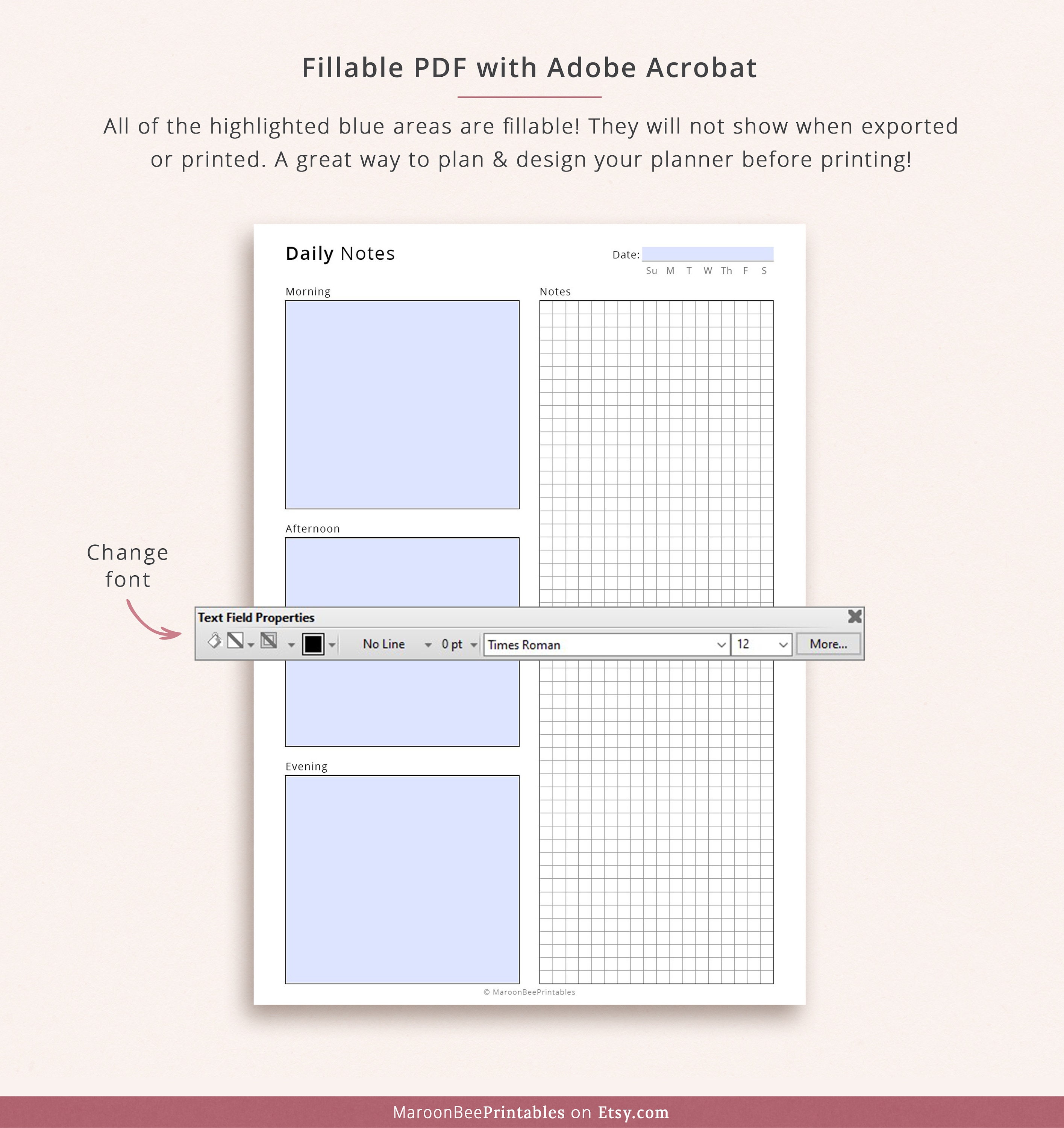Editable Daily Notes Printable, Daily Planner, Undated Printable ...