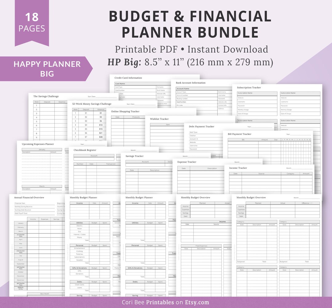 Big Happy Planner Inserts, Big HP Printable, Happy Planner Big, Finance ...