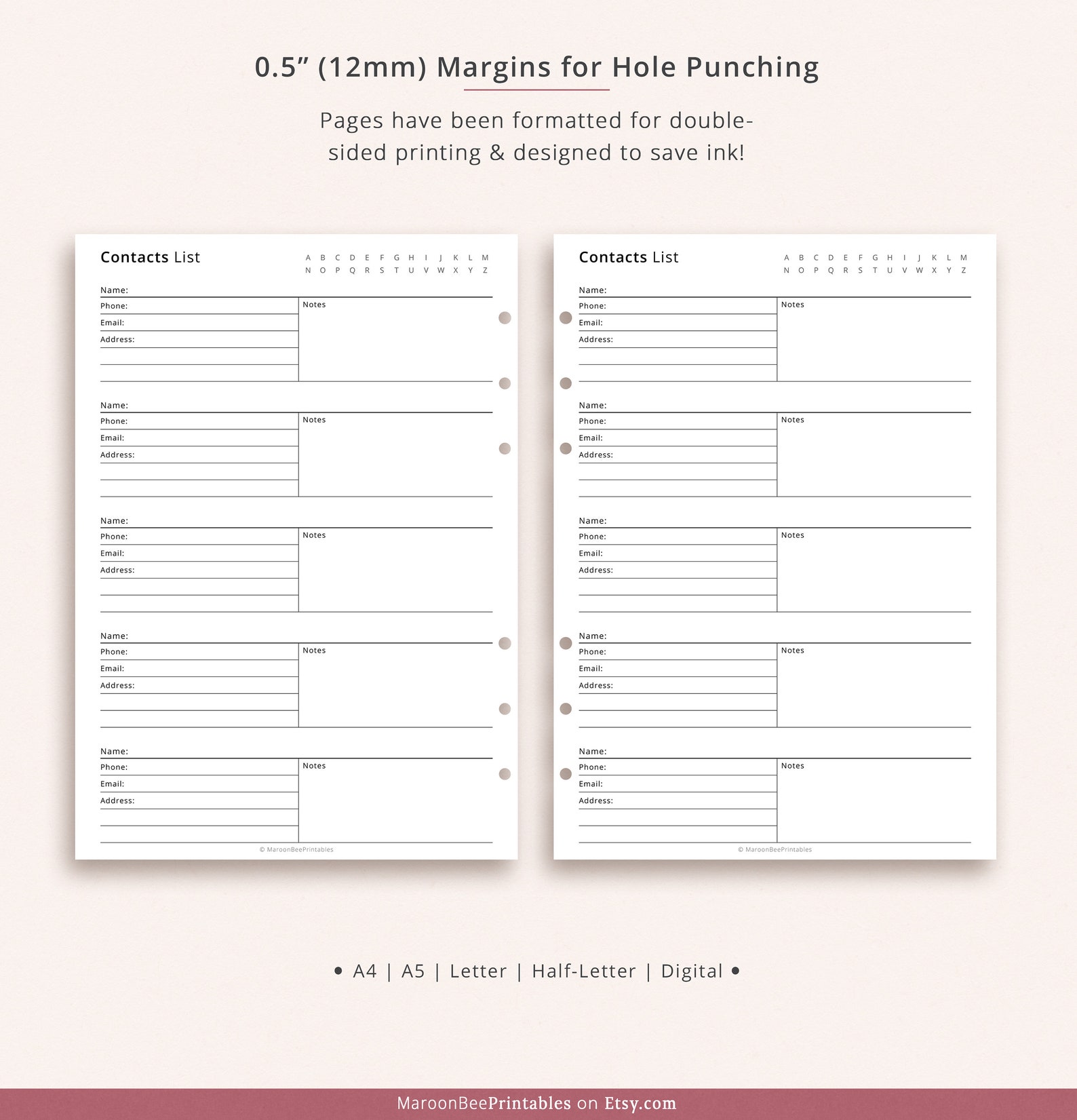 Editable Contacts List, Fillable Address Book, Contacts Organizer ...
