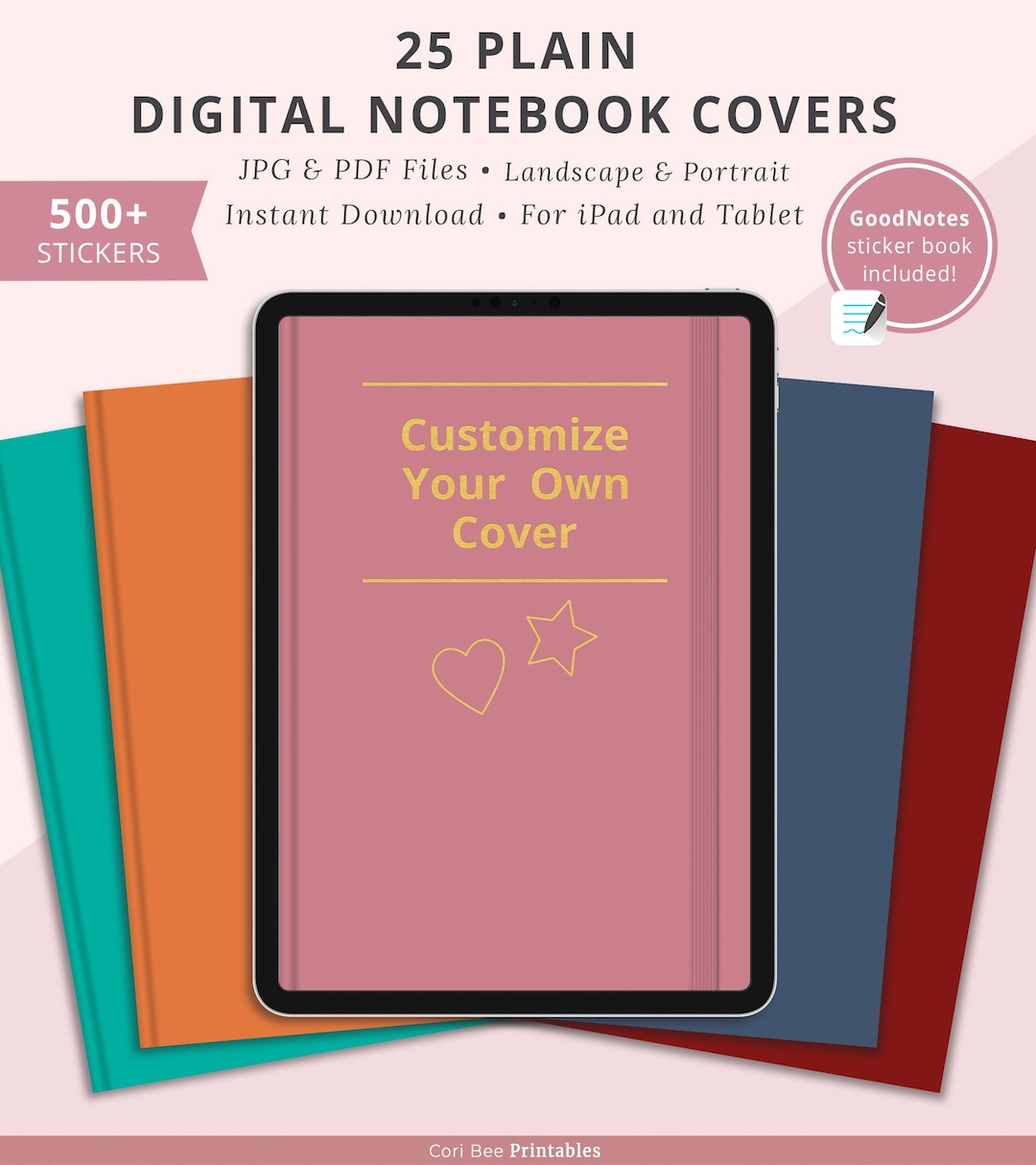 Plain Digital Notebook Covers, Portrait Digital Planner Covers, Digital ...