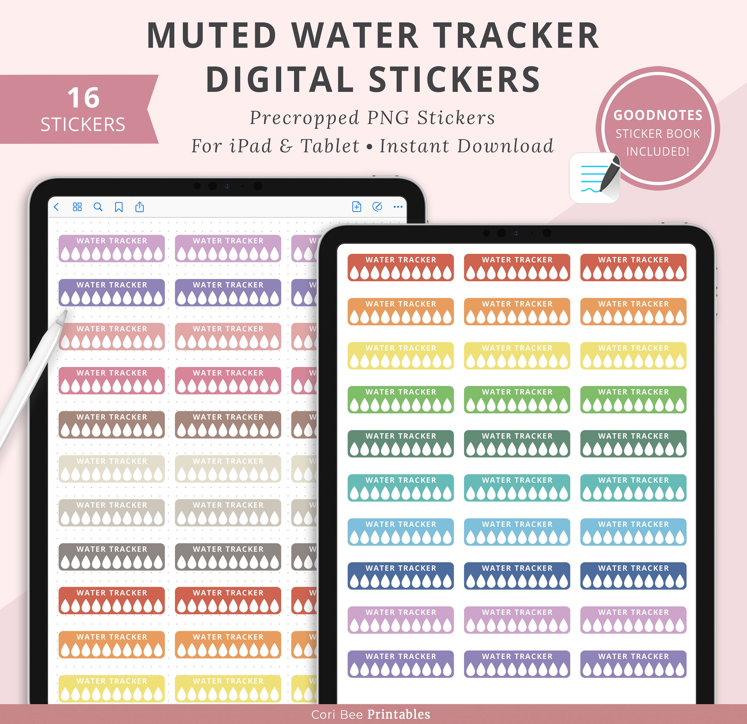 Water Tracker Stickers, Water Intake Tracker Stickers, iPad Planner ...
