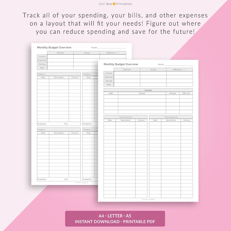 Monthly Budget Planner Pack, Financial Tracker, Finance Planner, Budget ...
