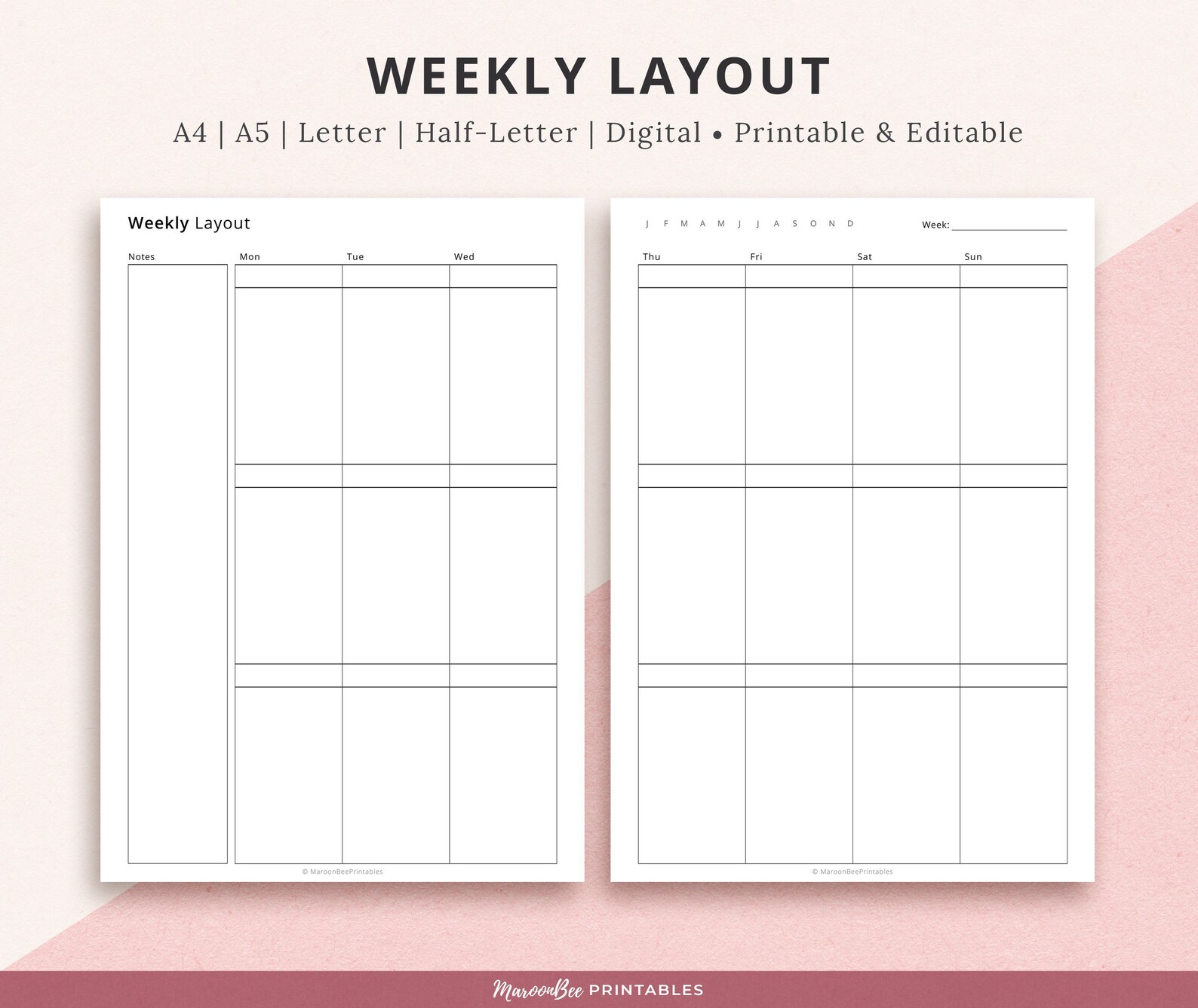 Editable Weekly Layout Printable Planner Weekly Categories - Etsy