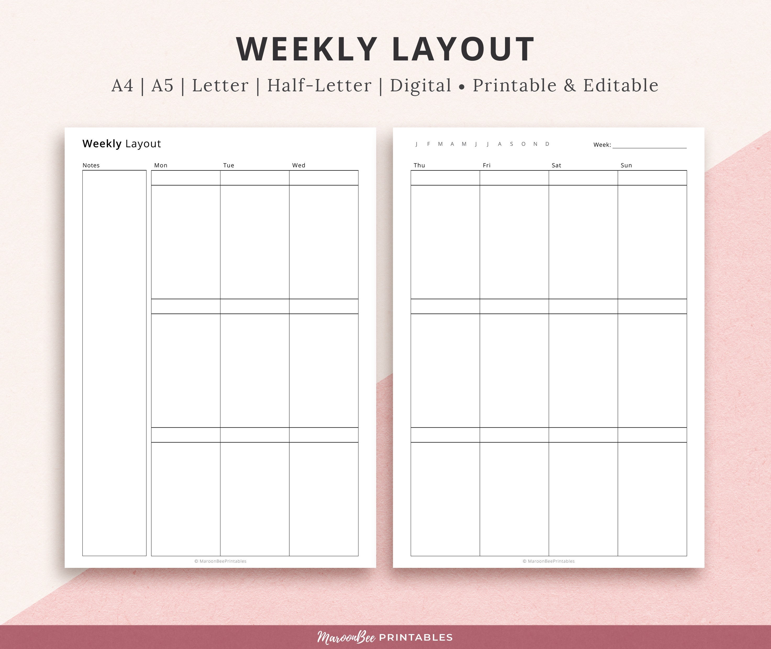 Editable Weekly Layout Printable Planner, Weekly Categories Planner ...