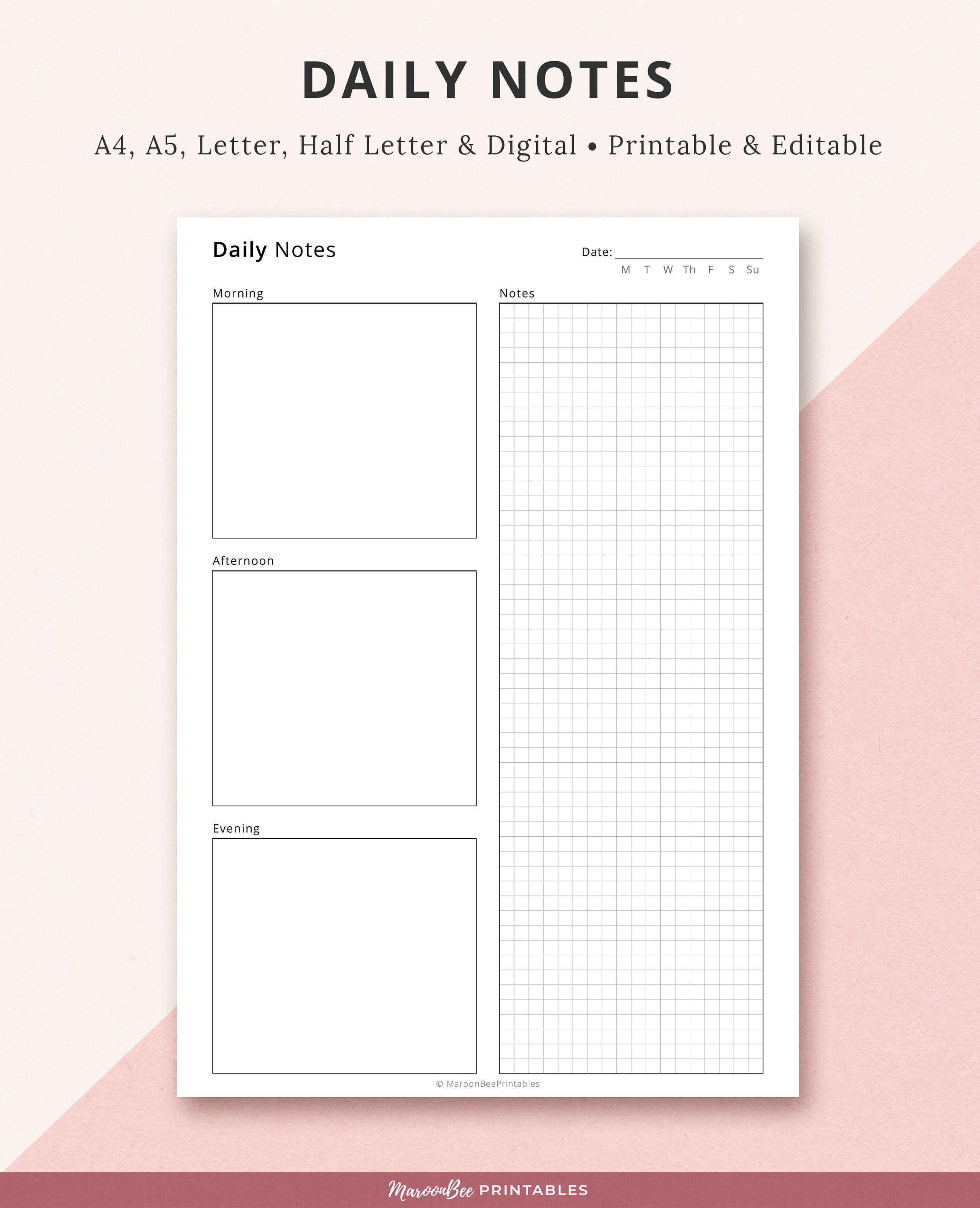 Editable Daily Notes Printable, Daily Planner, Undated Printable ...