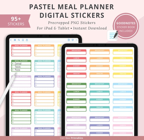 Paper Paper & Party Supplies Digital Meal Planner stickers Precropped ...