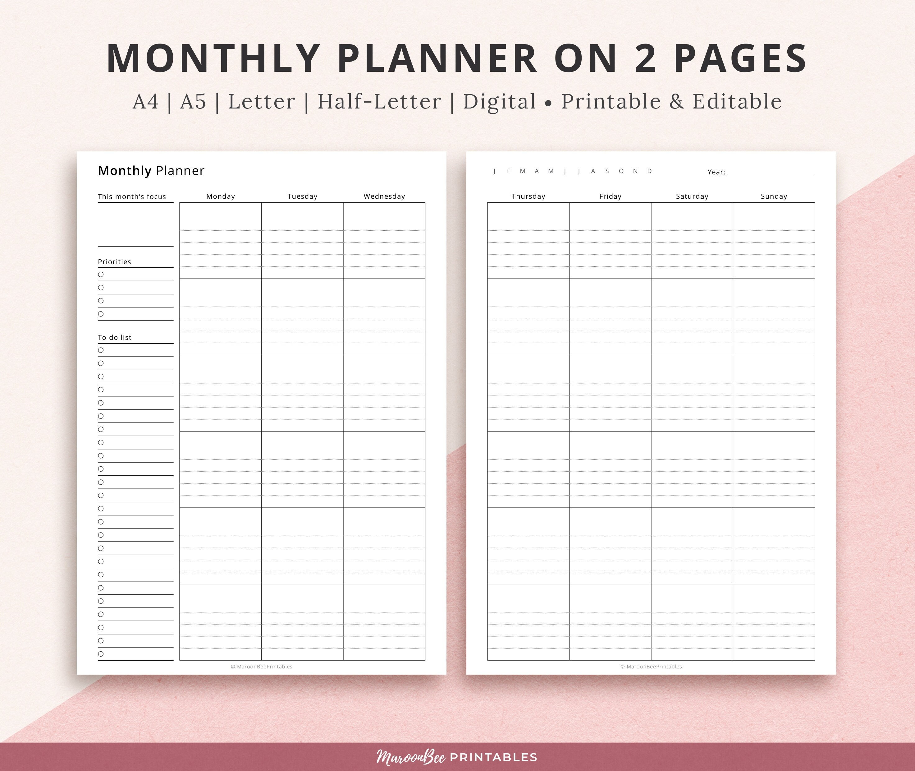 Editable Monthly Planner, Monthly Printable Planner, Fillable Monthly ...