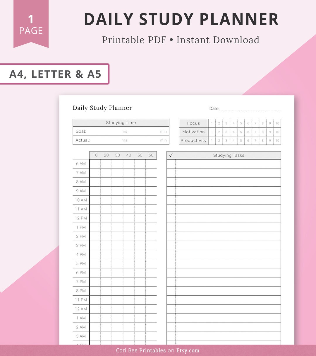 Daily Study Planner, Study Tracker, Studying Planner, Studying Tracker ...