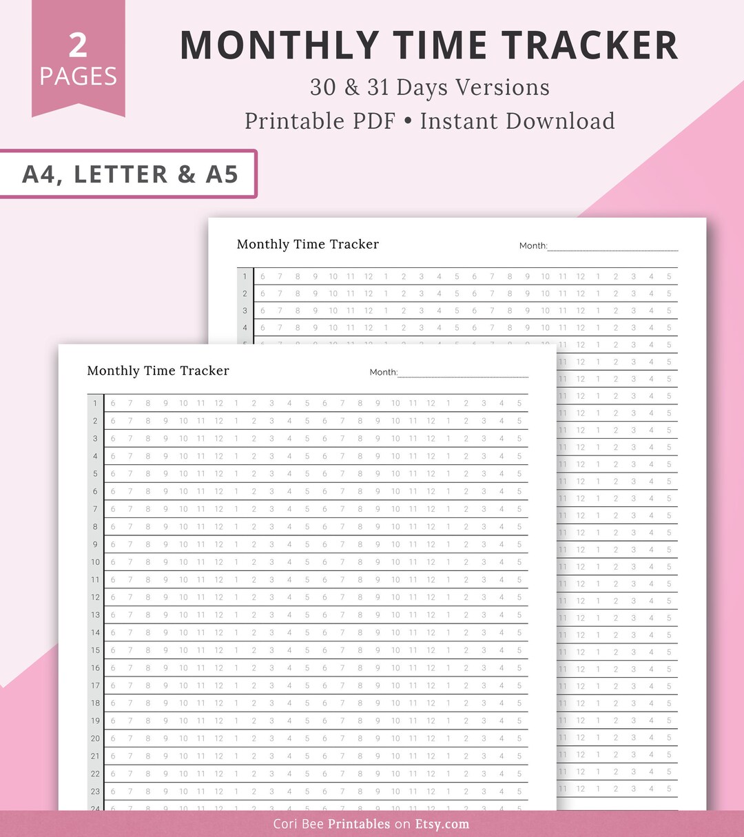 Monthly Time Tracker Printable, Monthly 24 Hour Tracker, Daily Tracker ...
