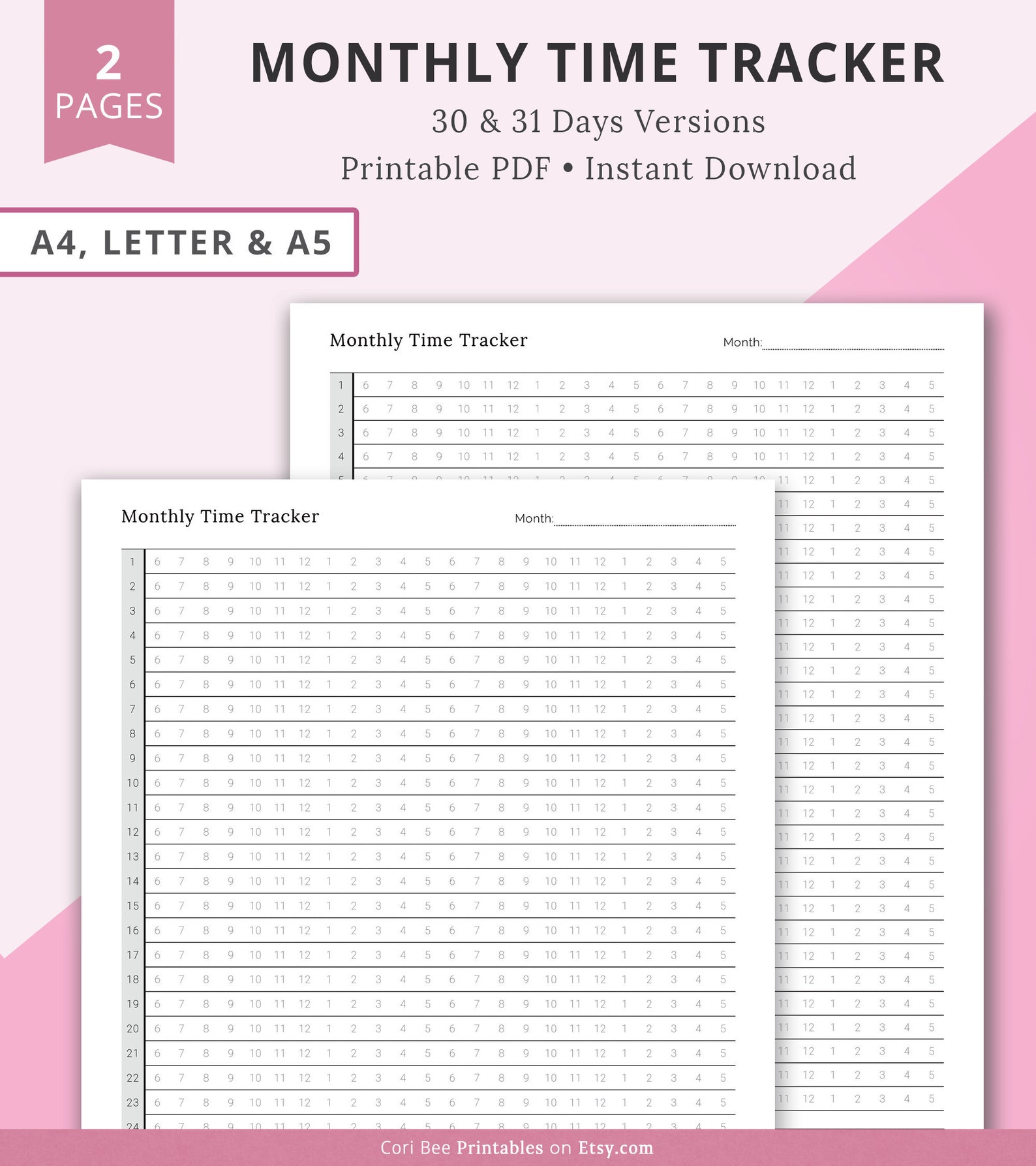 Monthly Time Tracker Printable, Monthly 24 Hour Tracker, Daily Tracker ...