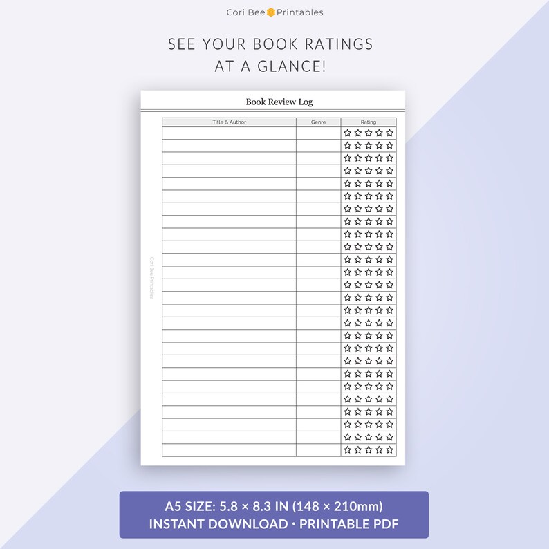 A5 Book Review Log Reading Planner Reading Journal Book - Etsy