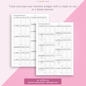 Monthly Budget Planner Pack, Financial Tracker, Finance Planner, Budget ...