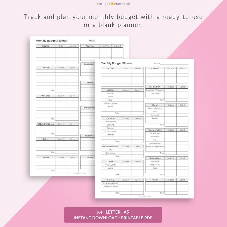 Monthly Budget Planner Pack, Financial Tracker, Finance Planner, Budget ...
