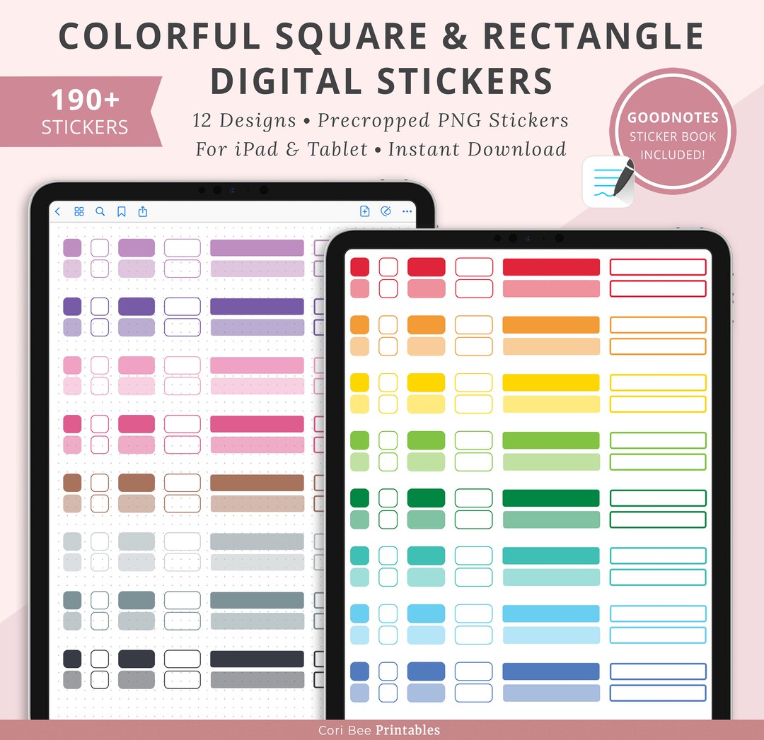 Colorful Square and Rectangle Goodnotes Digital Stickers, Digital ...