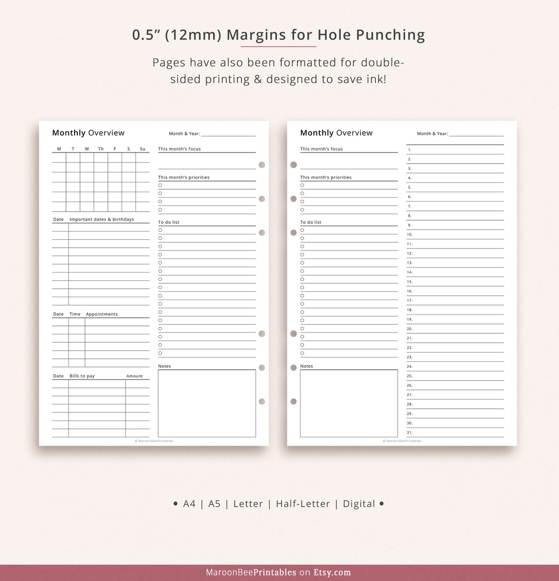 Editable Monthly Overview Printable Template Month at a - Etsy