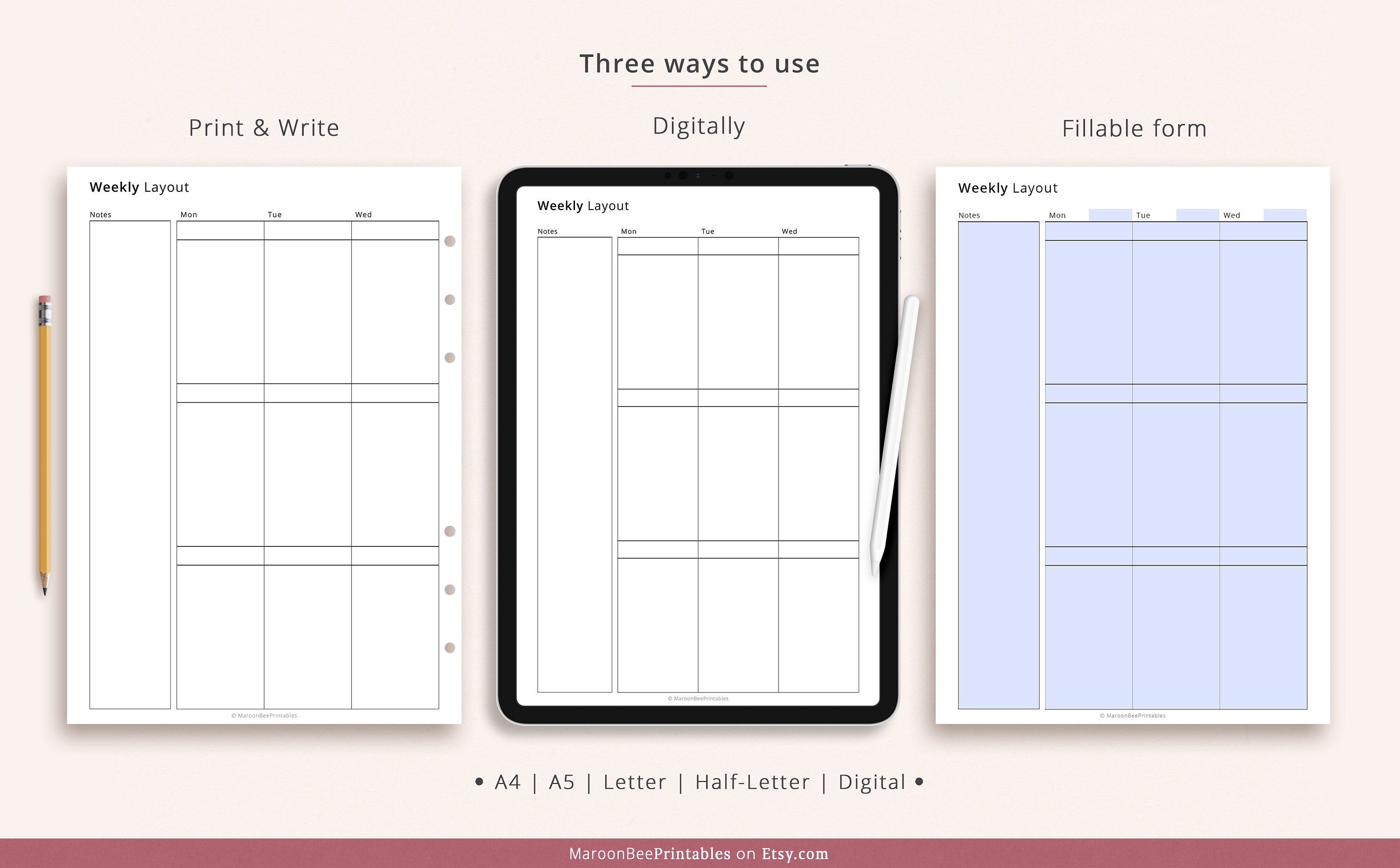 Editable Weekly Layout Printable Planner, Weekly Categories Planner ...