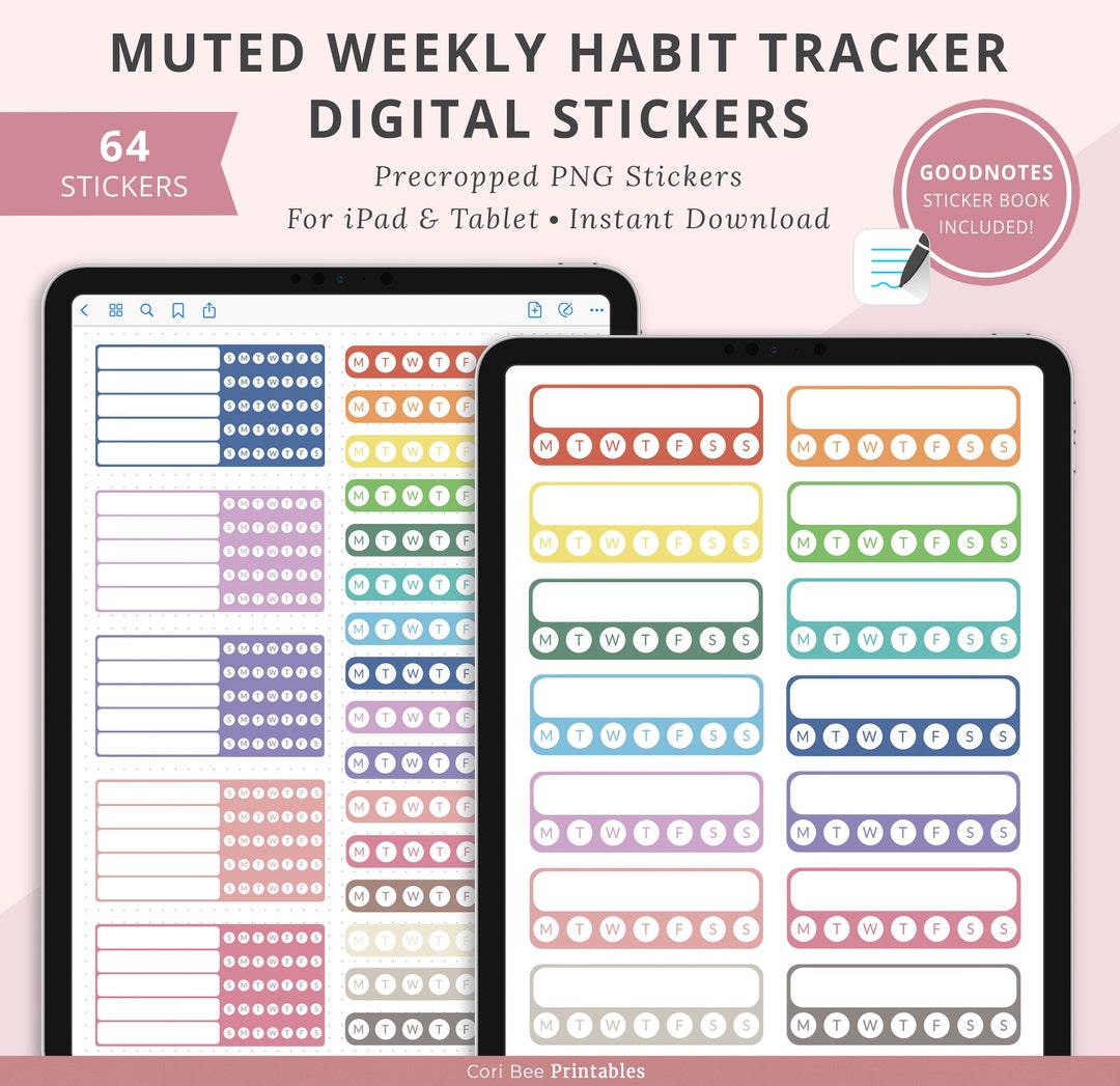 Habit Tracker Digital Planner Stickers, Habit Tracker Stickers, Weekly ...