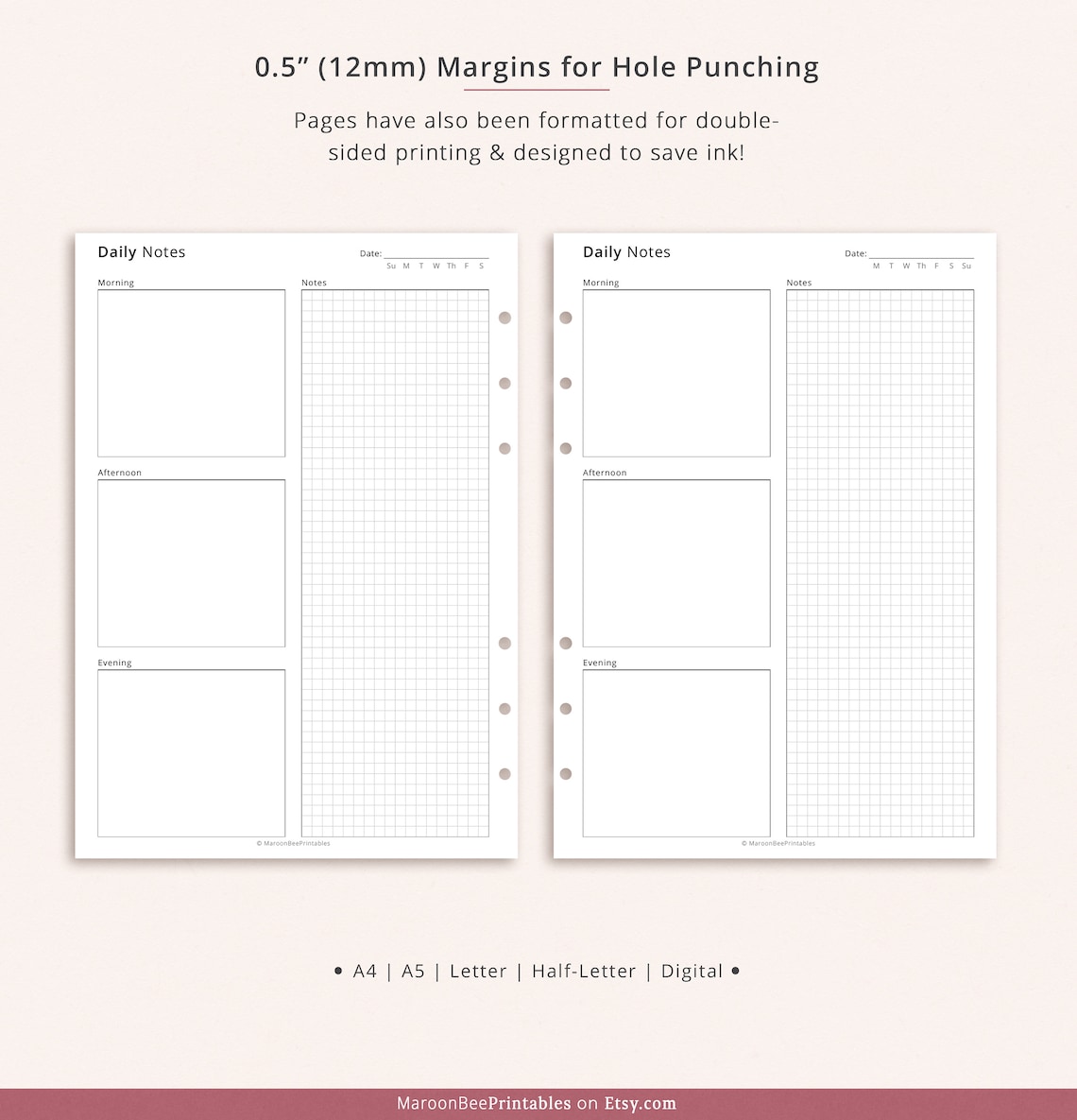 Editable Daily Notes Printable Daily Planner Undated - Etsy