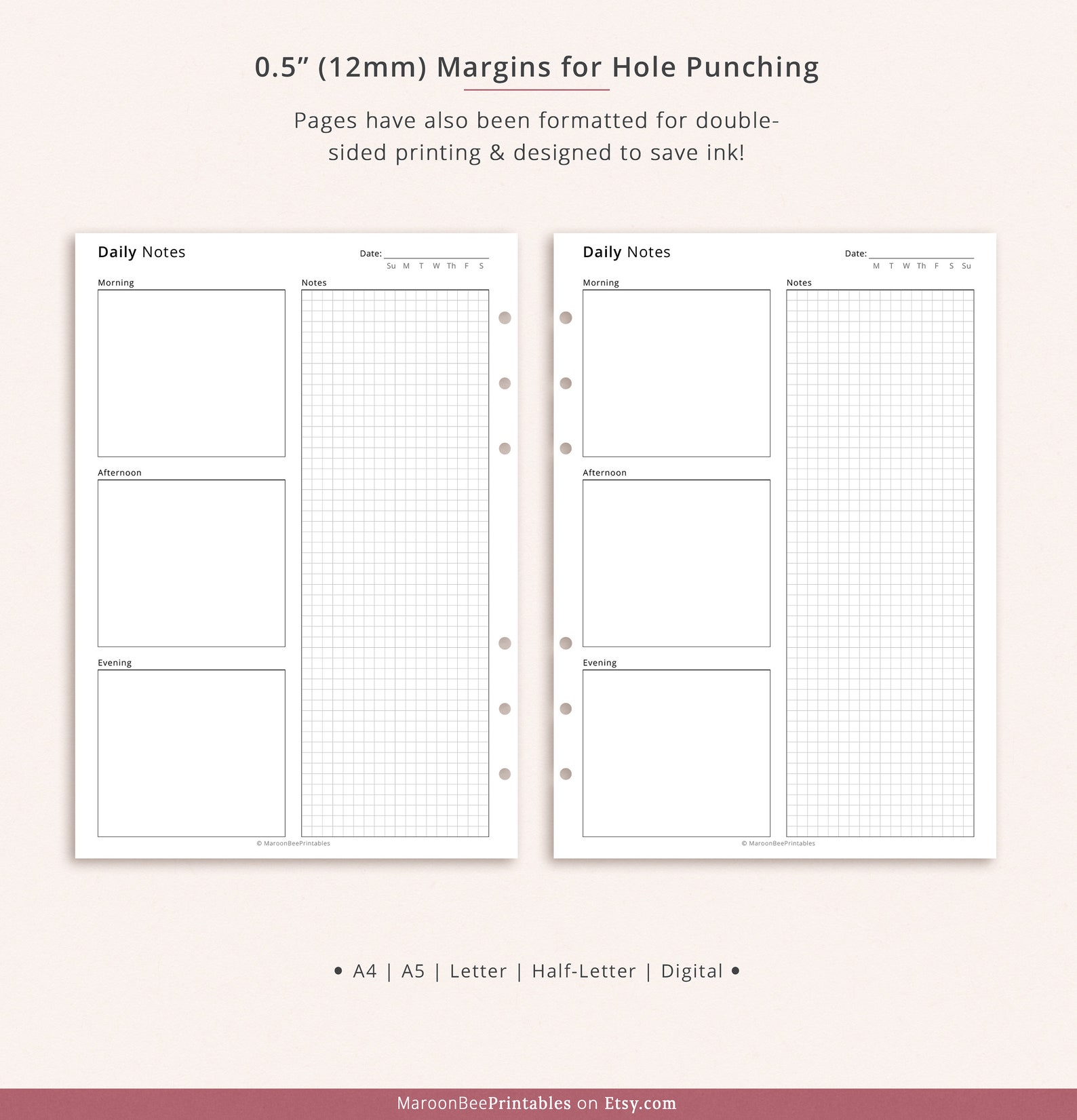 Editable Daily Notes Printable, Daily Planner, Undated Printable ...