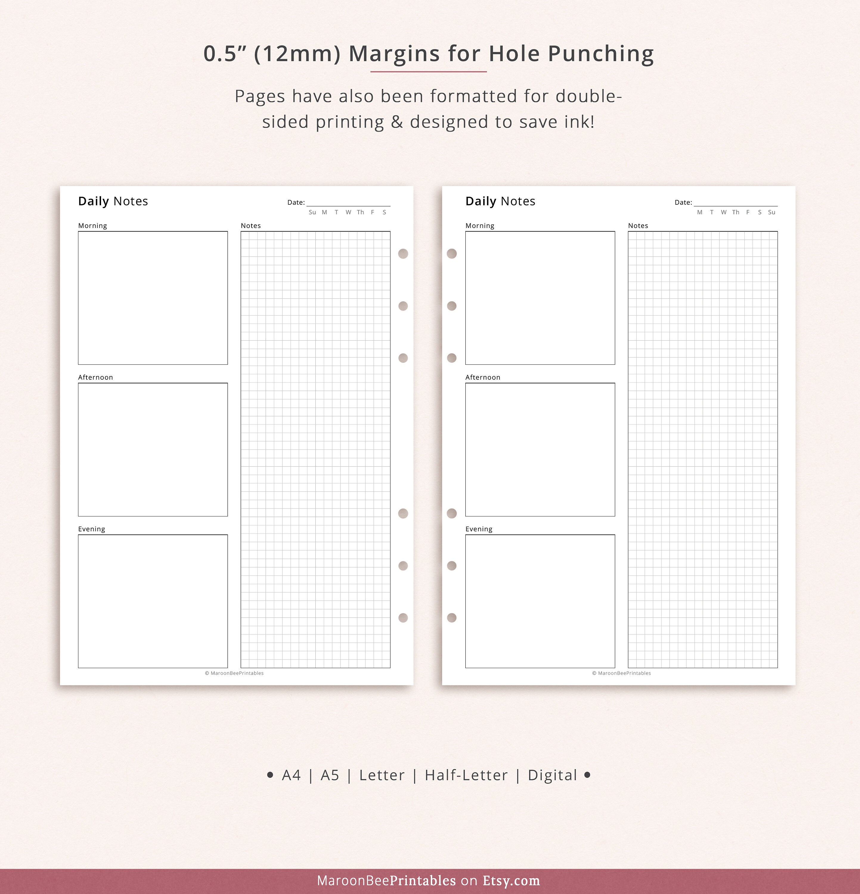 Editable Daily Notes Printable, Daily Planner, Undated Printable ...