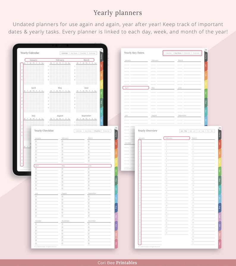 Undated Portrait Digital Planner Goodnotes Planner Digital - Etsy