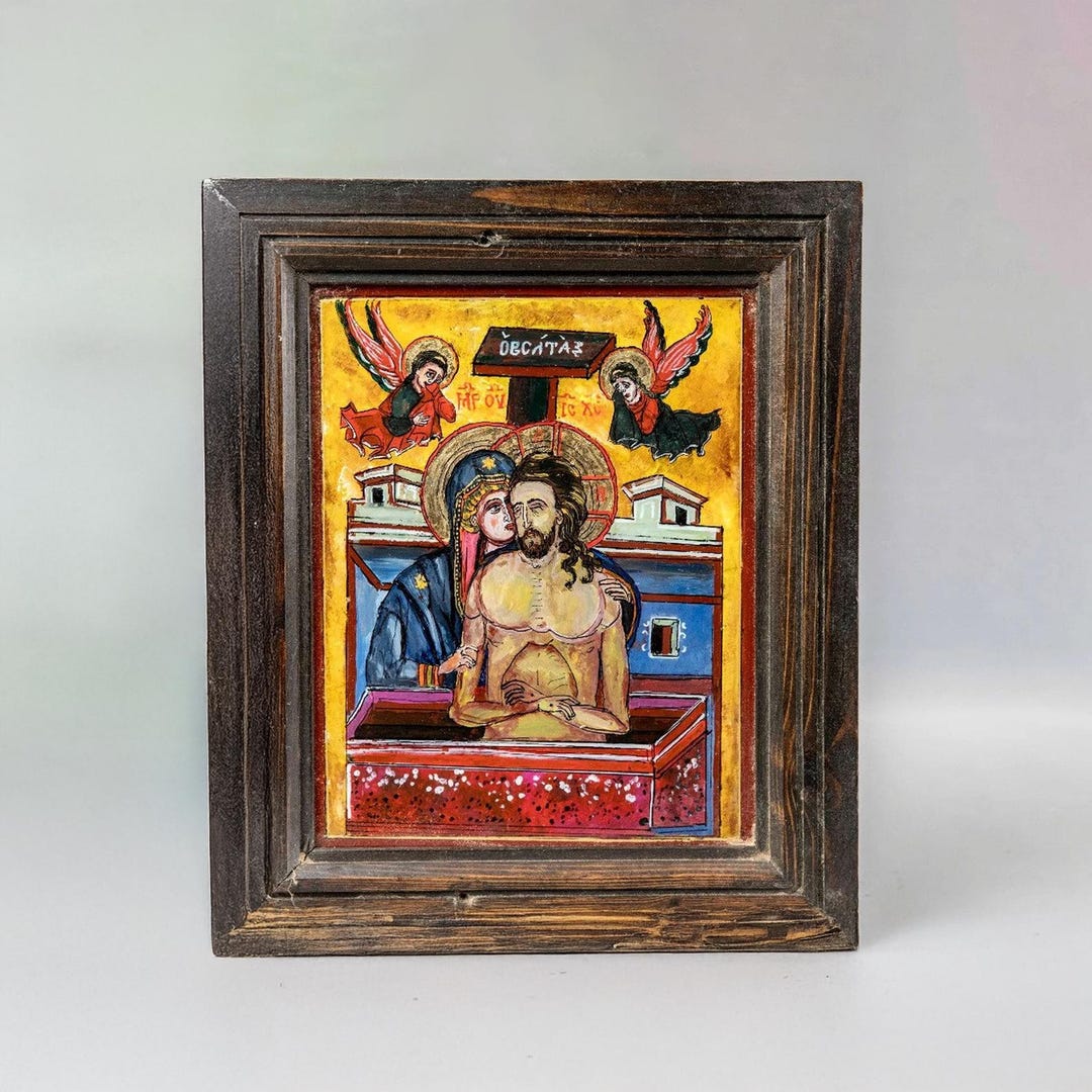 Pietà, on Glass, Hand-painted Orthodox Icon, Byzantine Icon ...