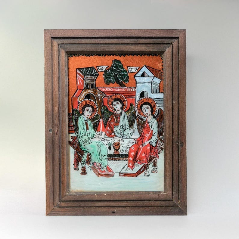 Hand-painted Holy Trinity Icon: Romanian Folk Art on Glass - Etsy Australia