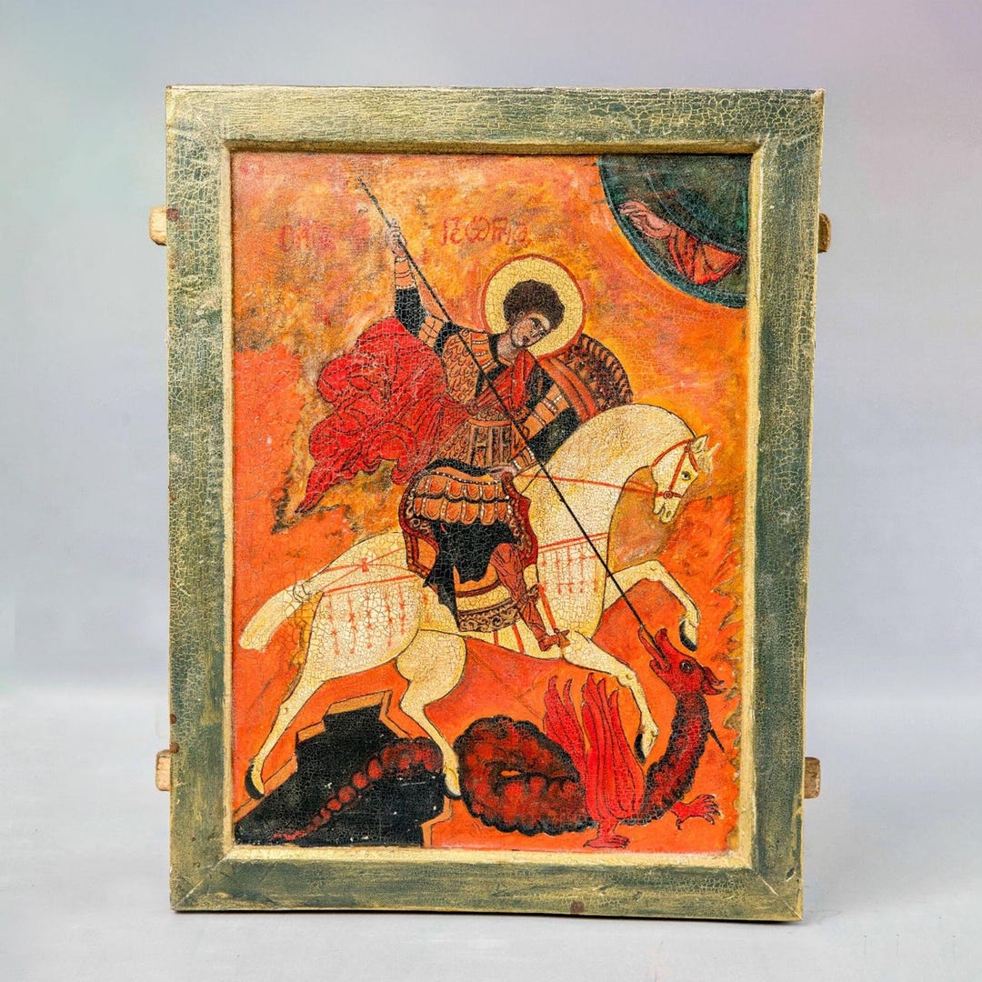 Saint George and the Dragon, on Wood, Hand-painted Orthodox Icon ...