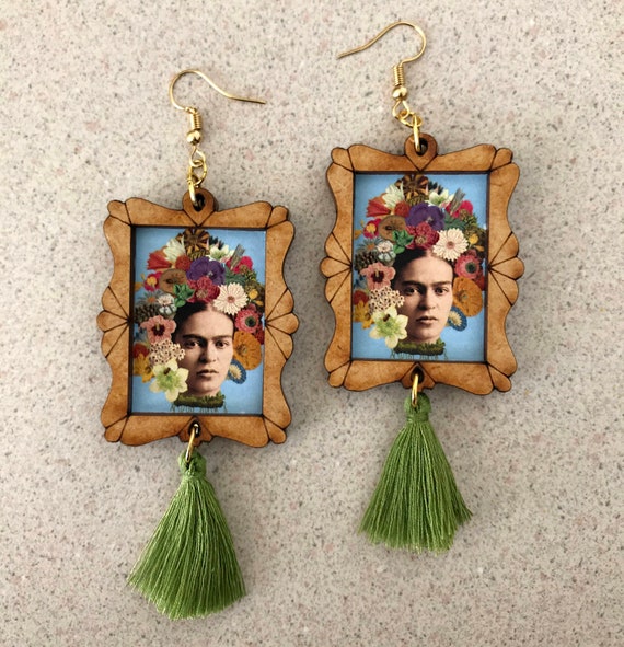 Frida Kahlo Earrings Artisan Earrings Recycled Wood - Etsy