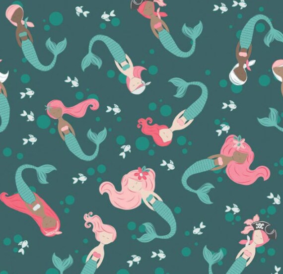 Ahoy Mermaids Main Ocean Riley Blake Fabric 100% Cotton | Etsy