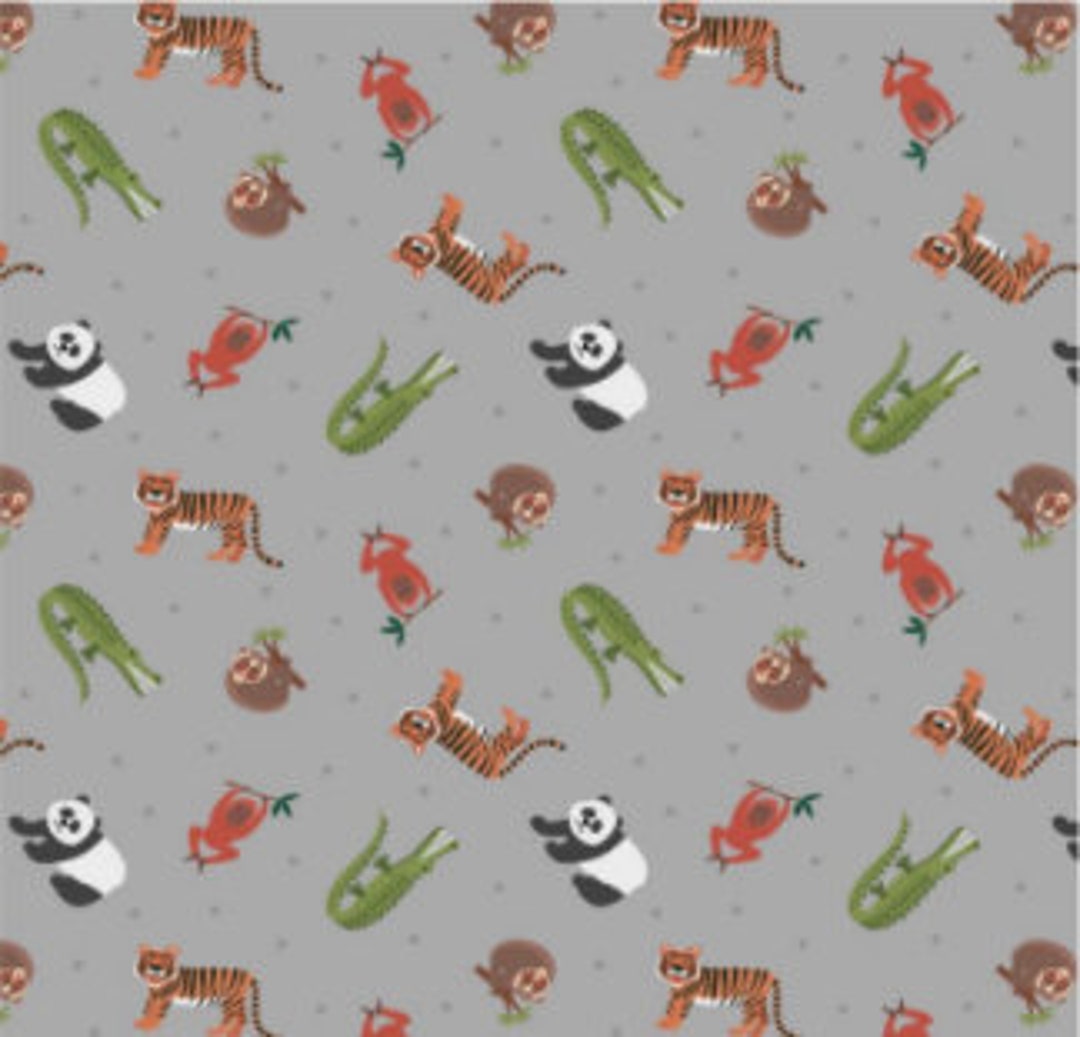 Animals Grey Background Small Tiny Print Cotton Fabric Lewis & Irene ...