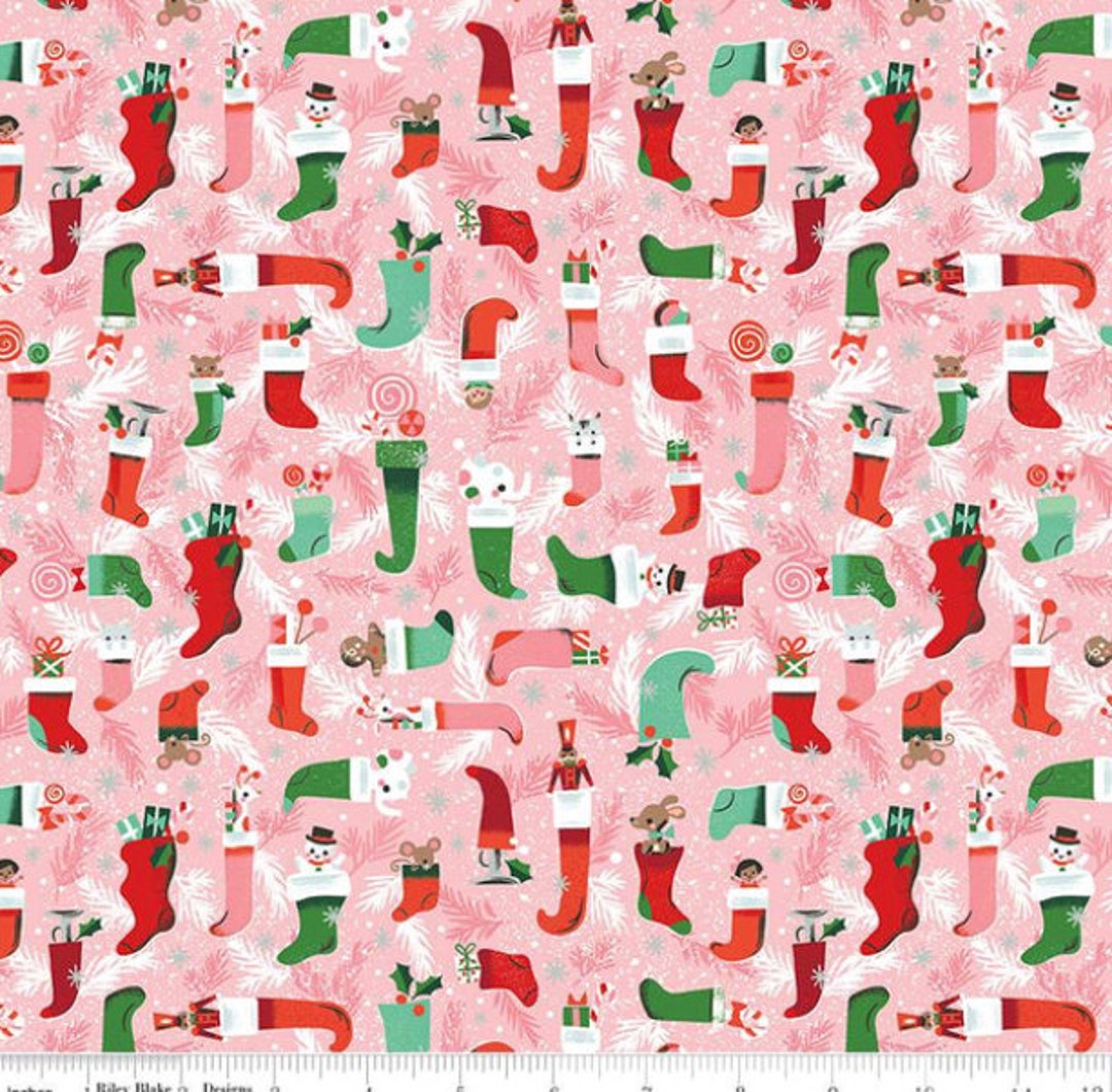 Twas Stockings Were Hung Pink Sparkle - Quality Quilting Fabric - Riley ...