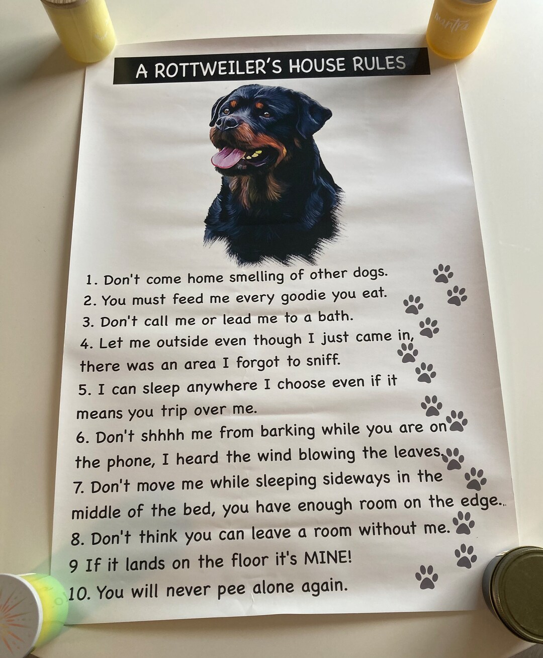 A Rottweiler's House Rules Poster - Etsy