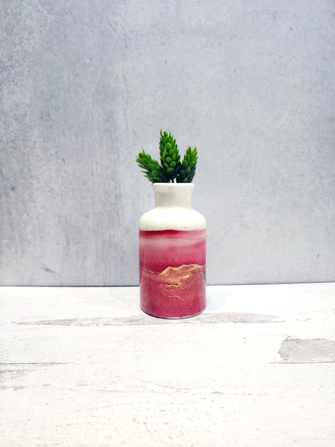 Red Bud Vase, Red Farmhouse Ceramic Vase, Alcohol Ink Handpainted Vase ...