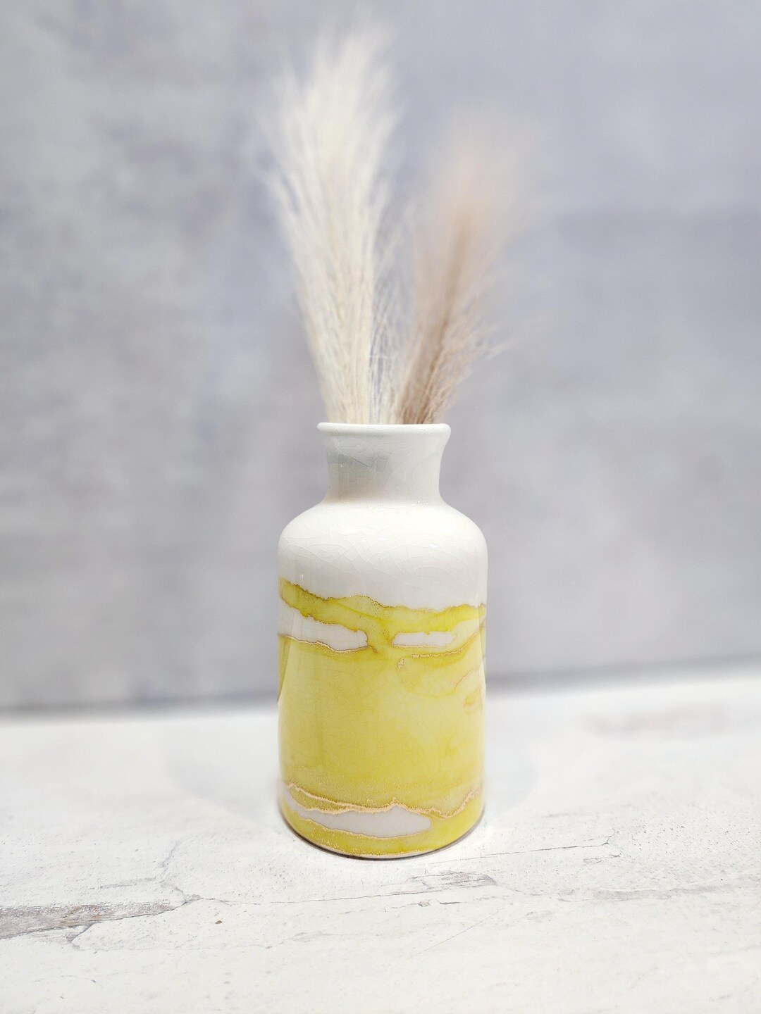 Yellow Bud Vase, Yellow Farmhouse, Ceramic Vase, Alcohol Ink ...